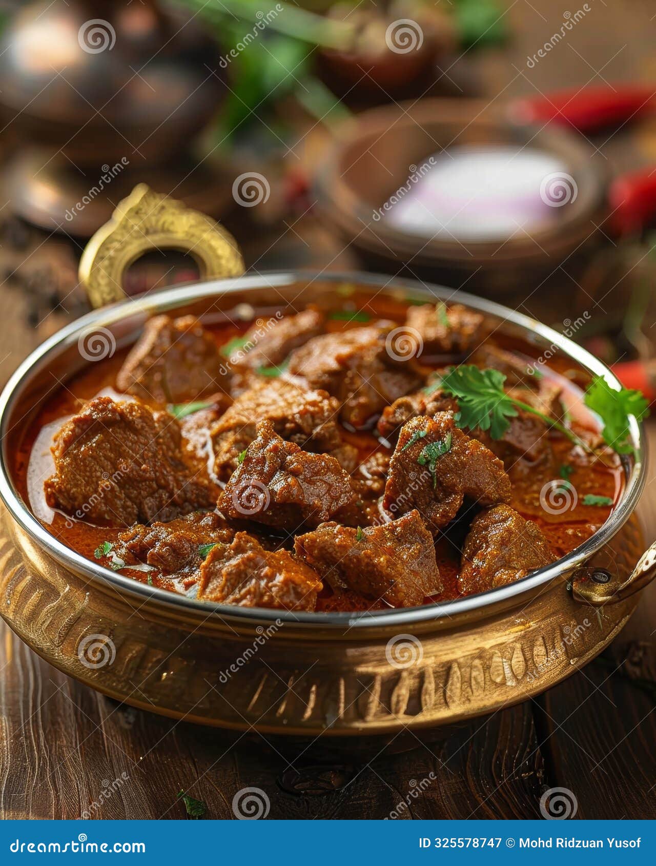 Beef Rendang or Meat Stew on a Bowl with Field of Depth Stock Image ...