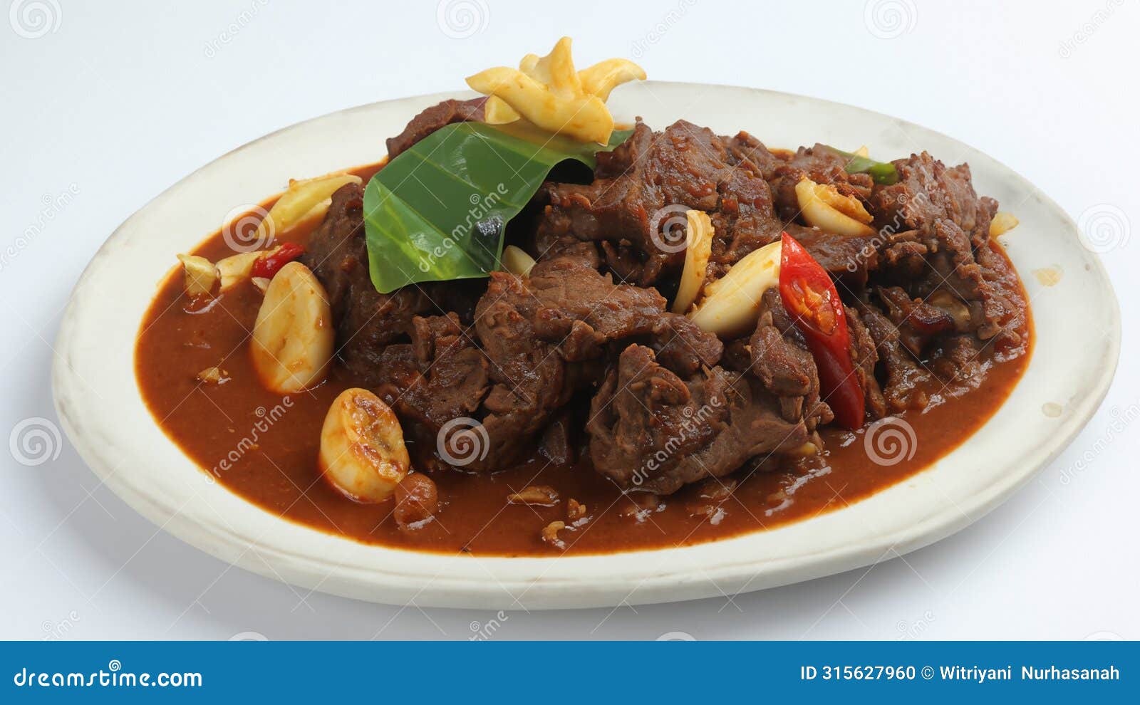 Beef Rendang or Nasi Rendang Sapi on White Background Stock ...