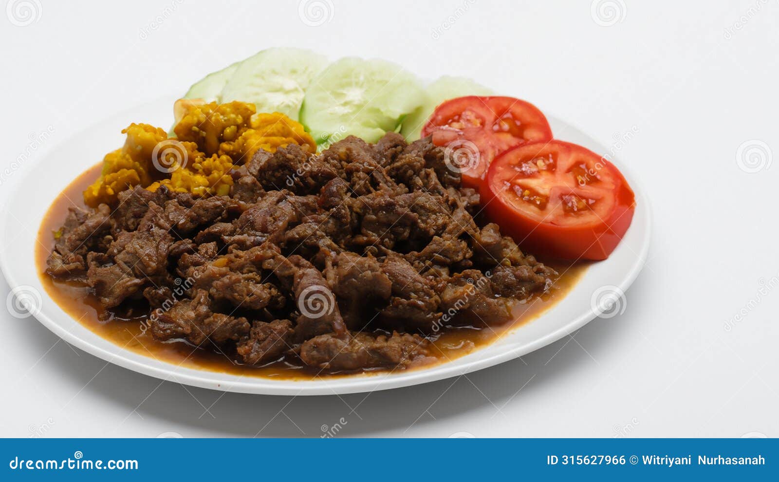 Beef Rendang or Nasi Rendang Sapi on White Background Stock ...