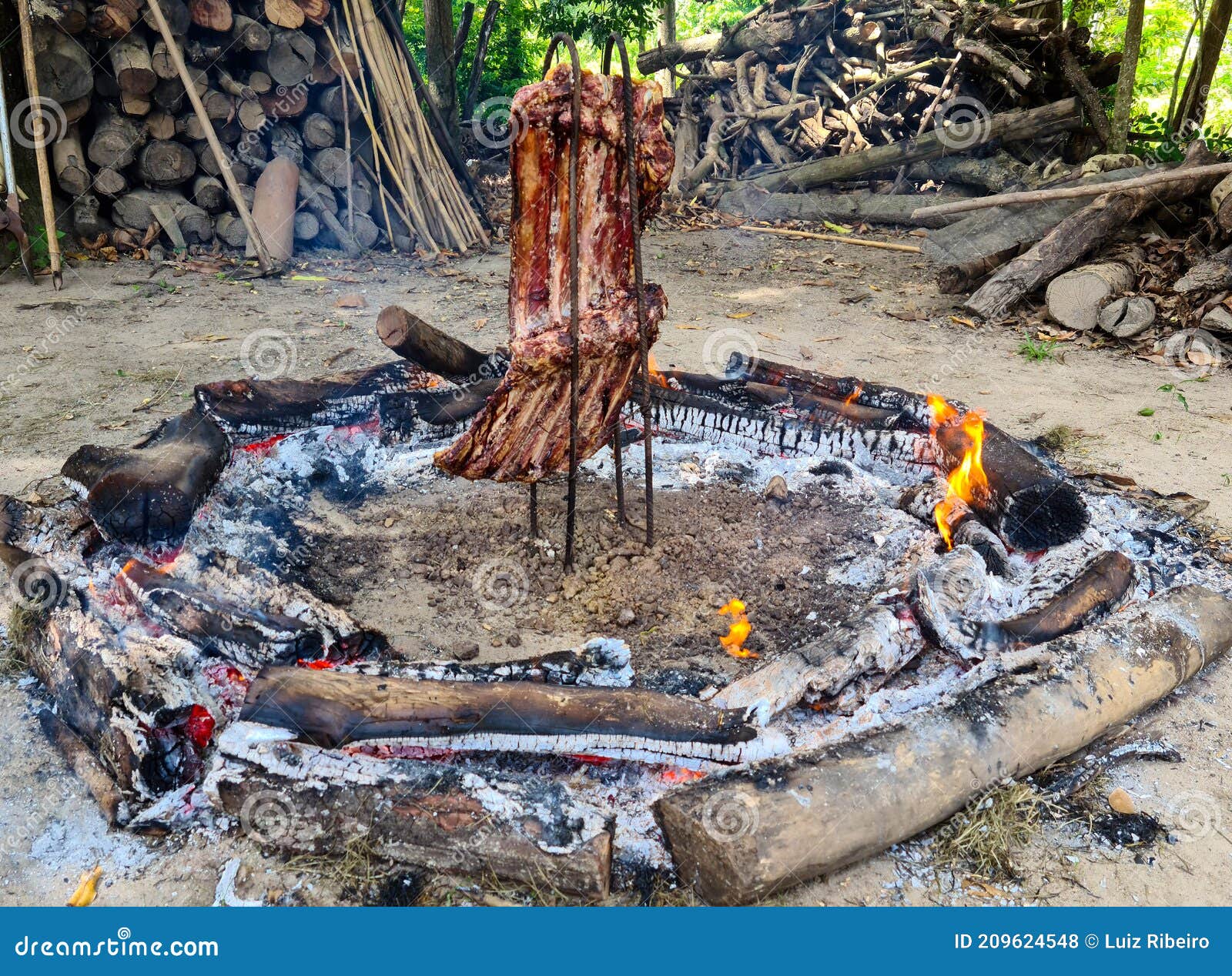 Beef Rib Barbecue with Ground Fire Stock Photo - Image of costela ...