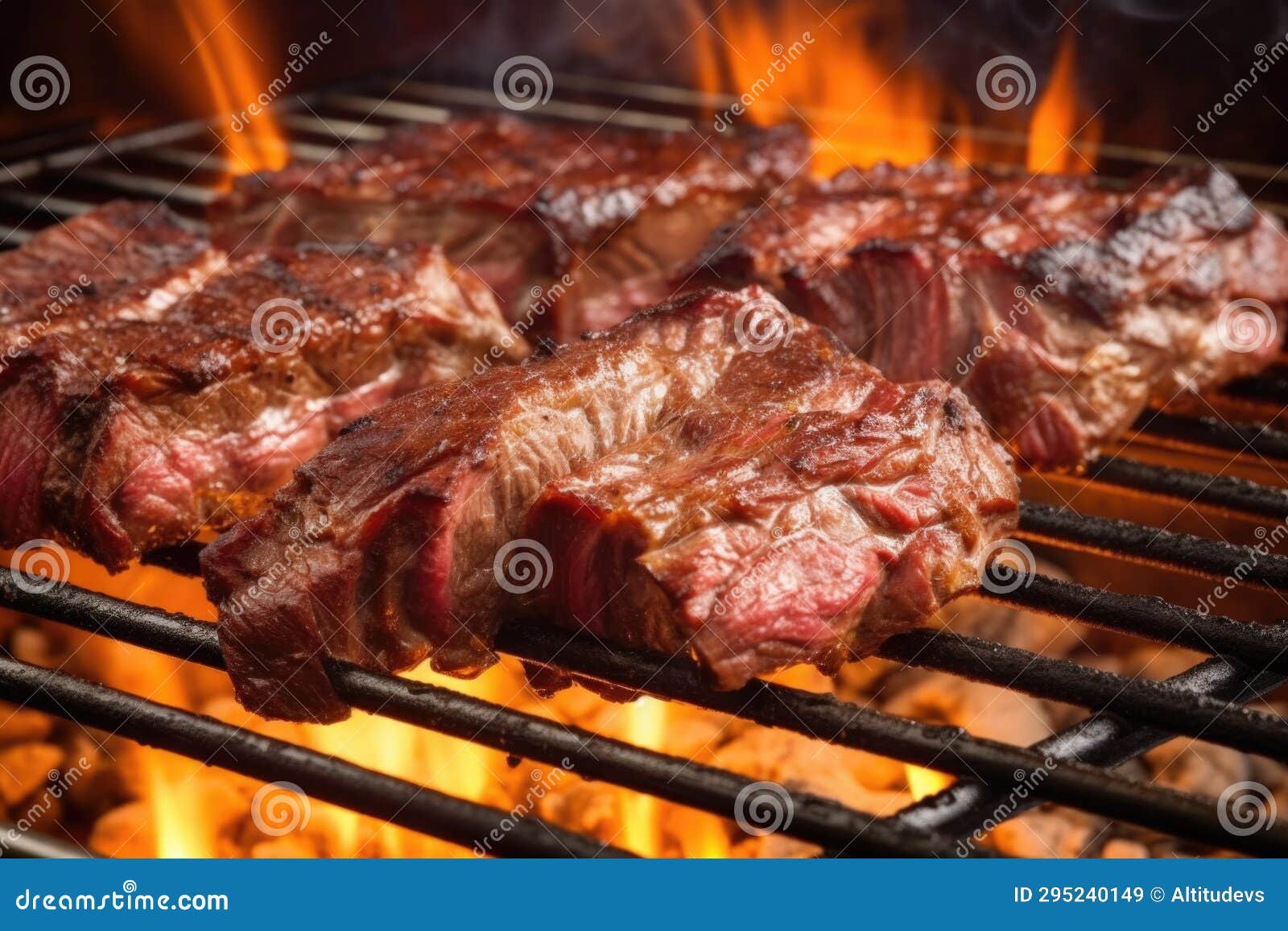 Beef Ribs Grilling on an Open Flame Bbq Stock Image - Image of smoke ...