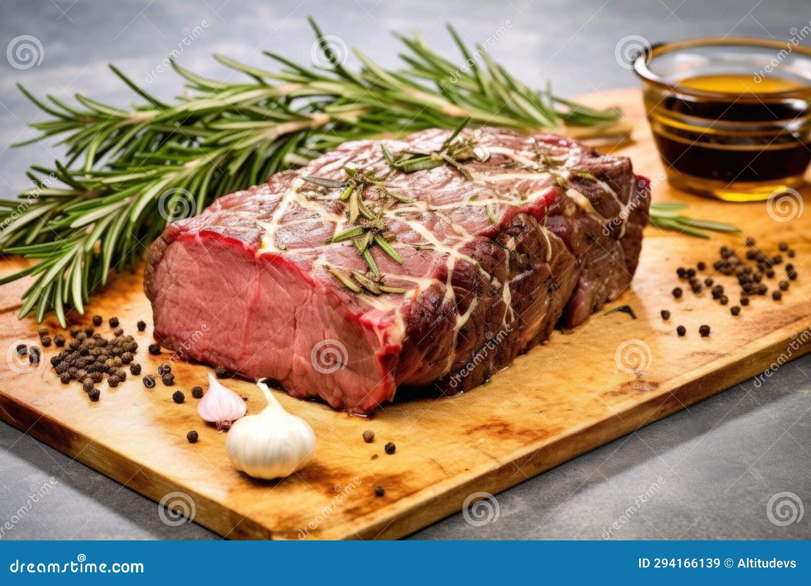 Beef Roast on a Marble Slab with Garlic and Rosemary Stock Illustration ...