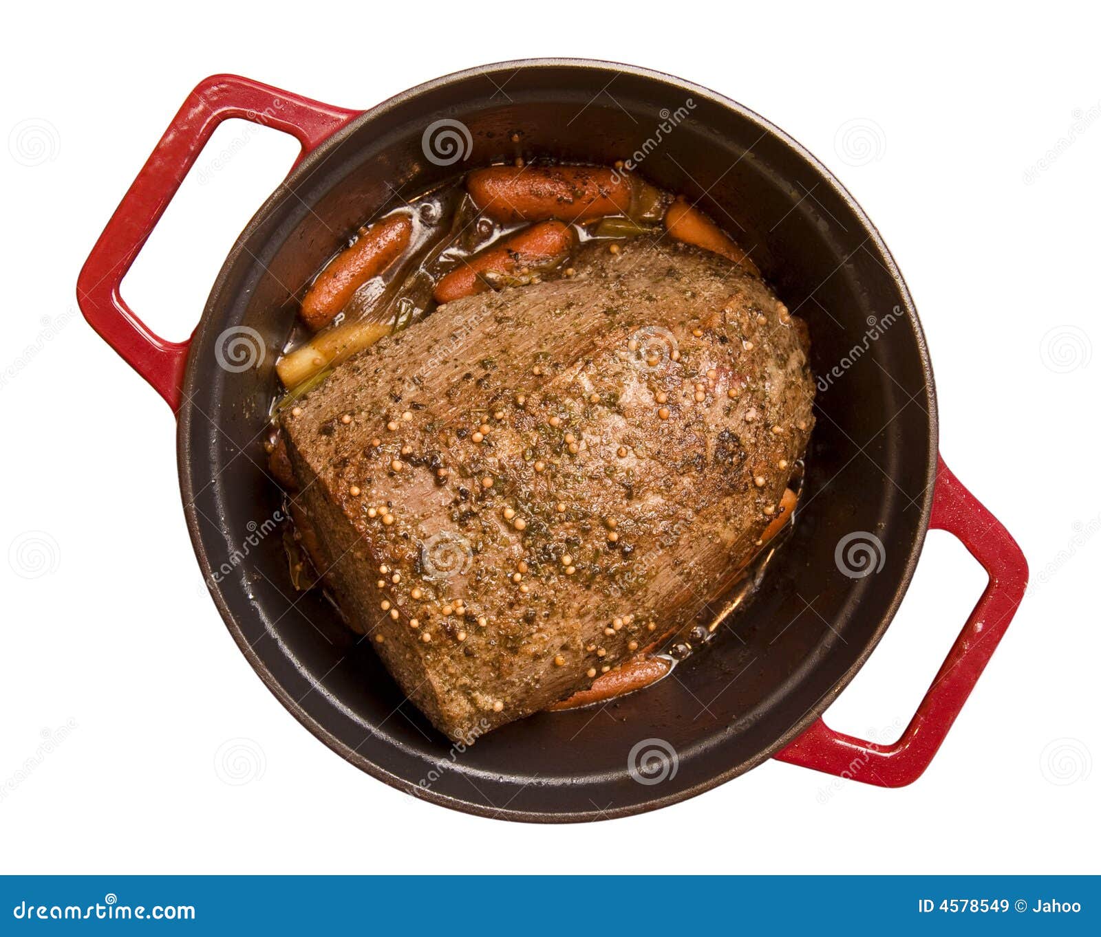 Beef Roast in Red Pot Isolated Stock Image - Image of dinner, simmering ...
