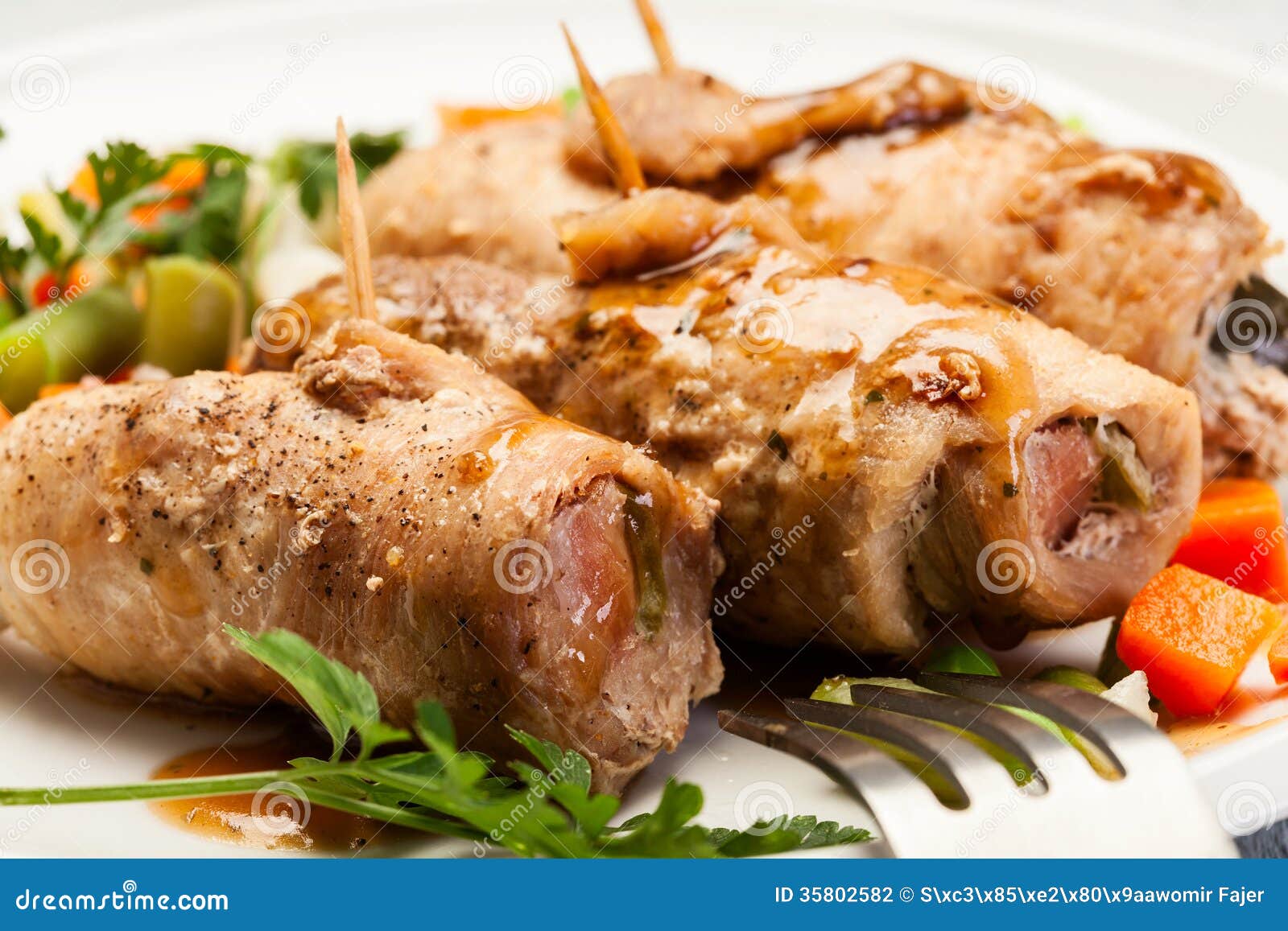 Beef rolls and vegetables stock photo. Image of knife - 35802582