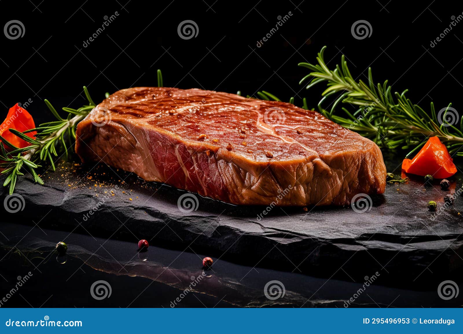 Beef Rump Steak on Black Stone Table. Photo for the Menu Stock ...
