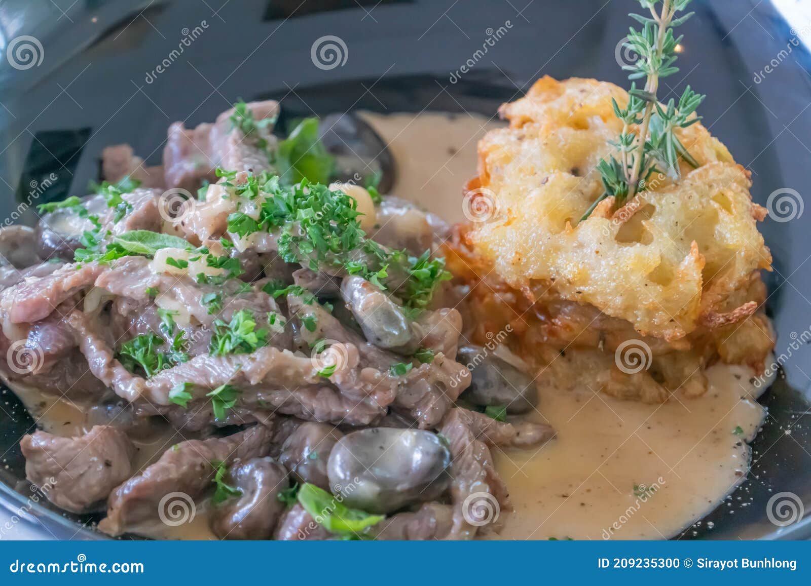 Beef Salad with Champignon Mushroom and Fried Vegetables Stock Photo ...