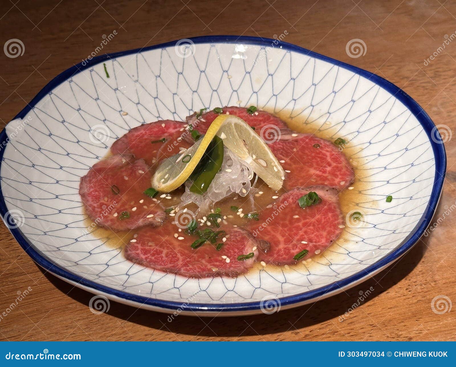 Beef Sashimi with Sauce on a Plate Stock Photo - Image of meal, eating ...