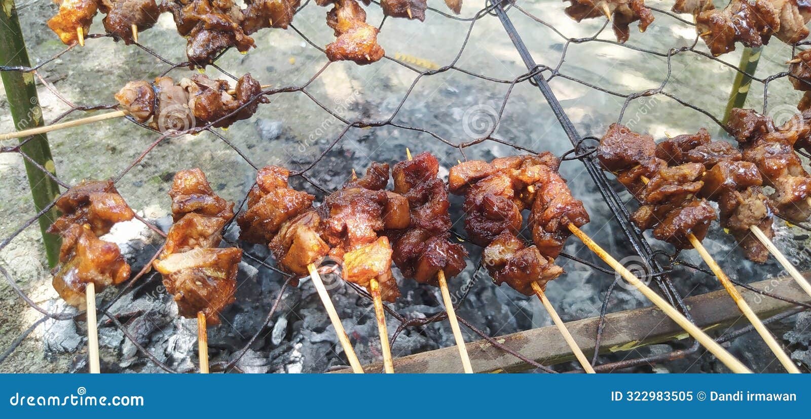 Beef Satay Grilled Over Fire with Soy Sauce Stock Image - Image of fire ...