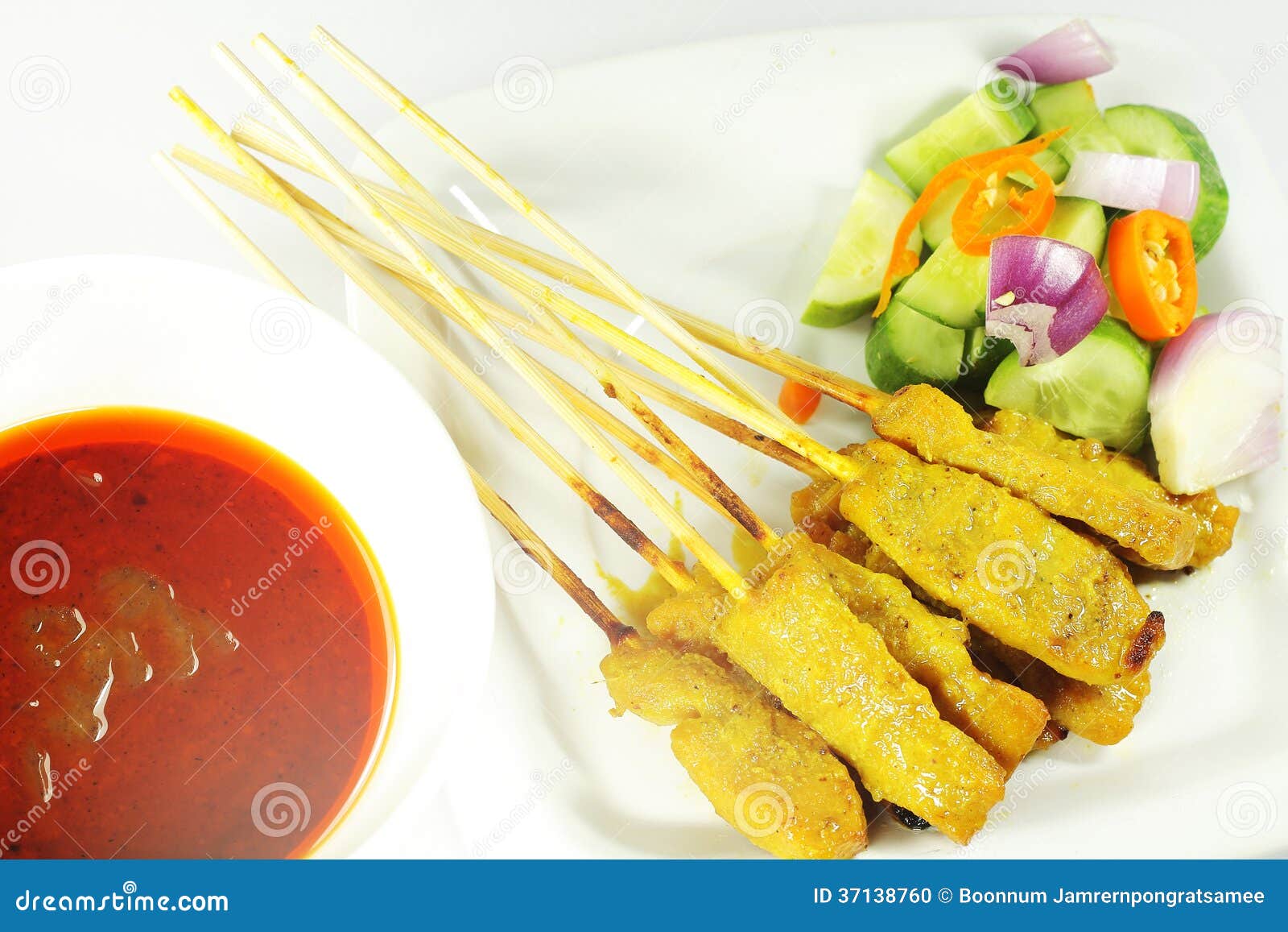 Beef Satay, Pork Satay, Chicken Satay Stock Photo - Image of bread ...