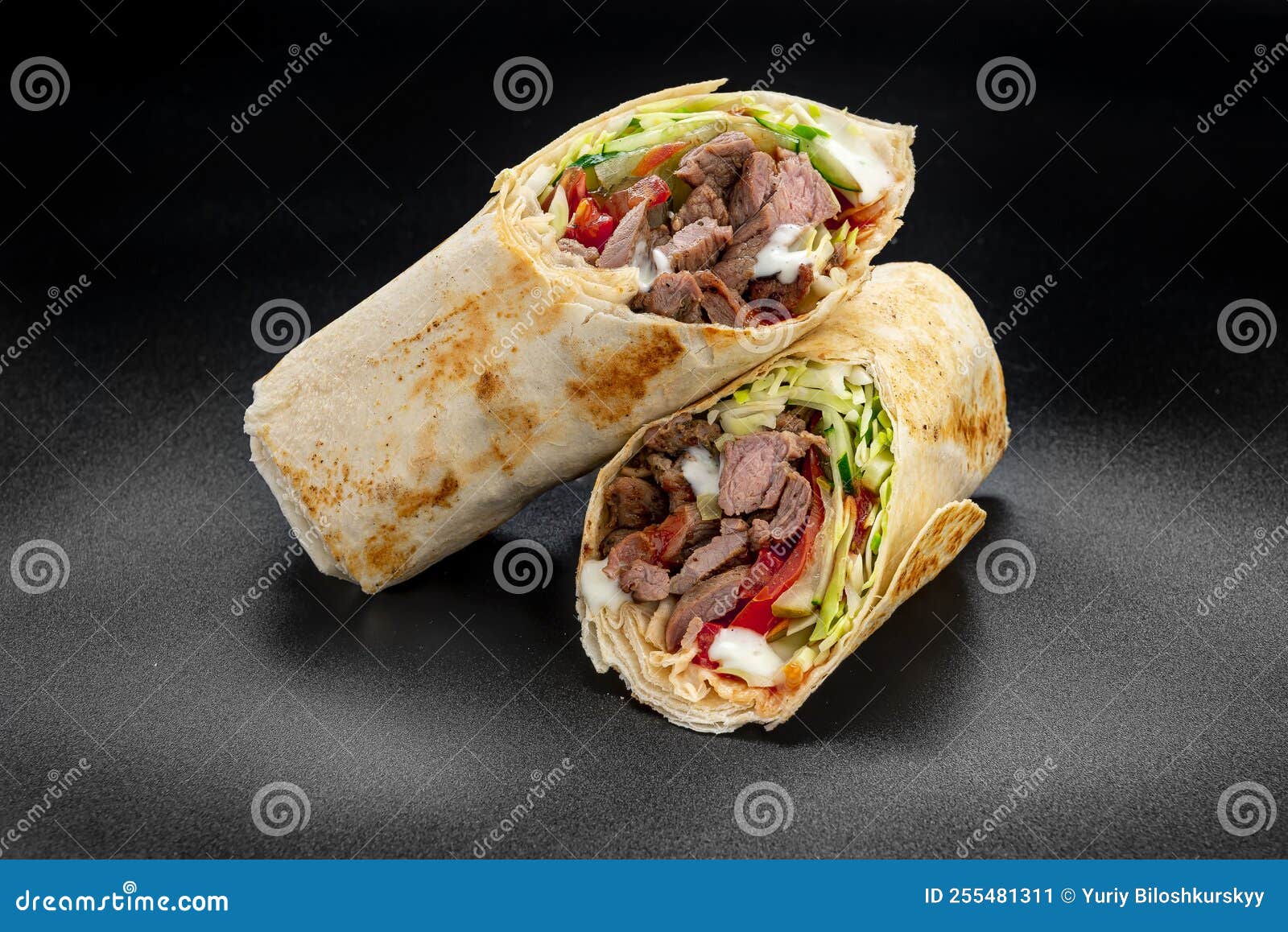 Beef Shawarma On A Dark Background. Shawarma With Beef In Pita Bread ...