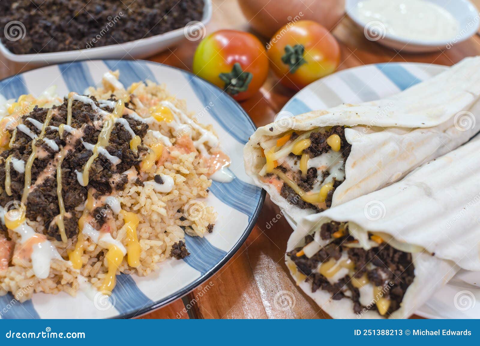 Beef Shawarma Served with Rice or Wrapped in Pita Bread Stock Image ...