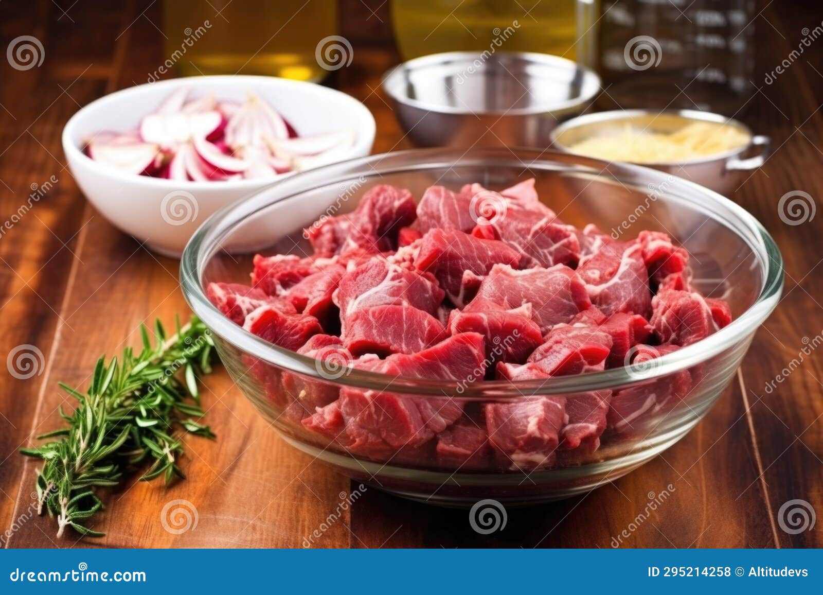 Beef Skewers Ready for Marinating in a Bowl Stock Photo - Image of ...