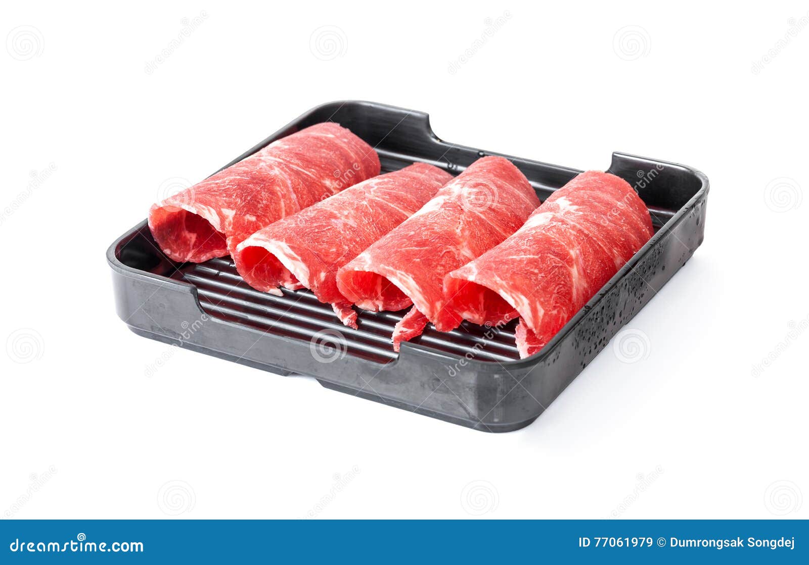 Beef Sliced in Tray Isolated on White Background Stock Image - Image of ...