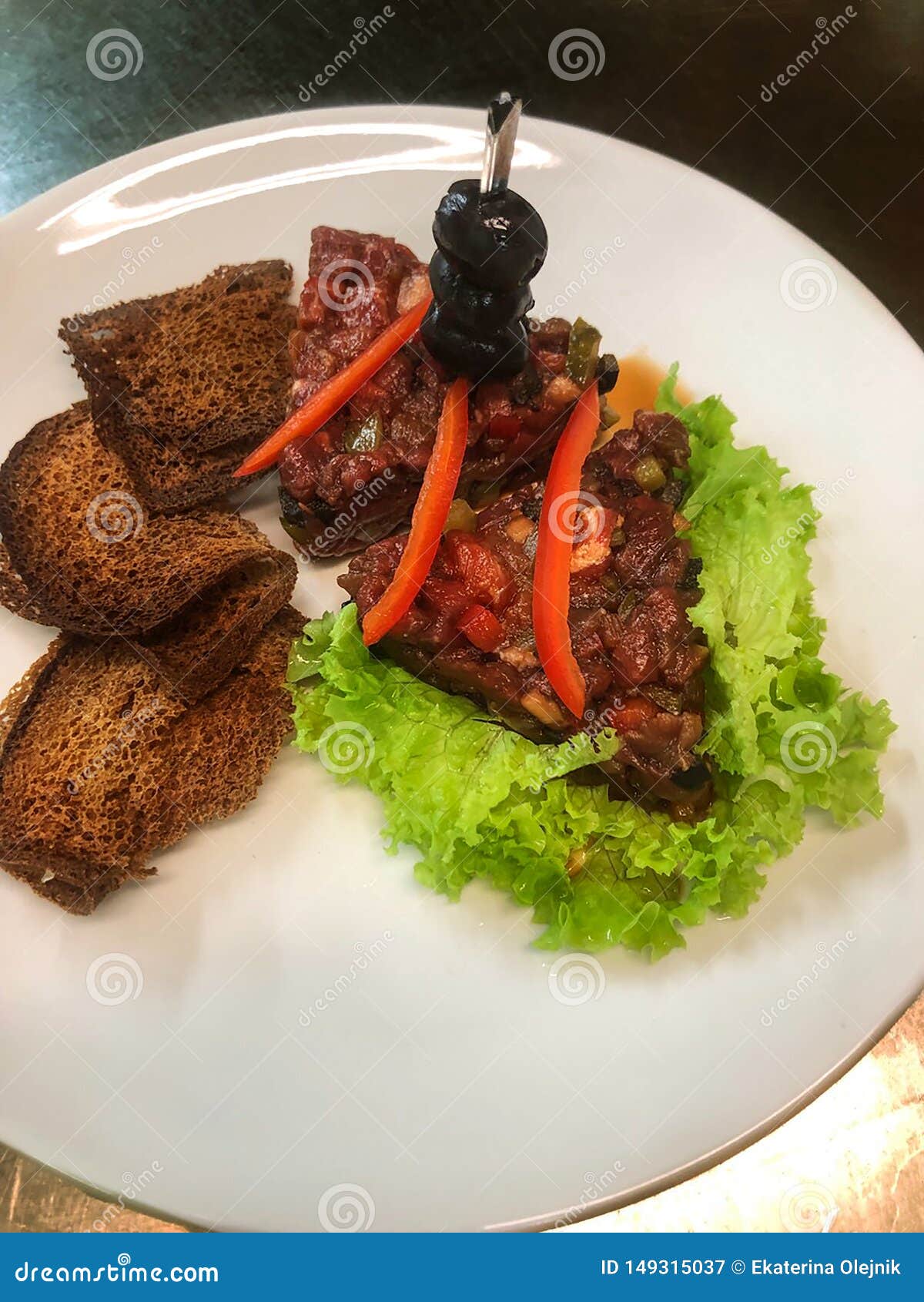 Beef stake with bread stock image. Image of salad, lettuce - 149315037