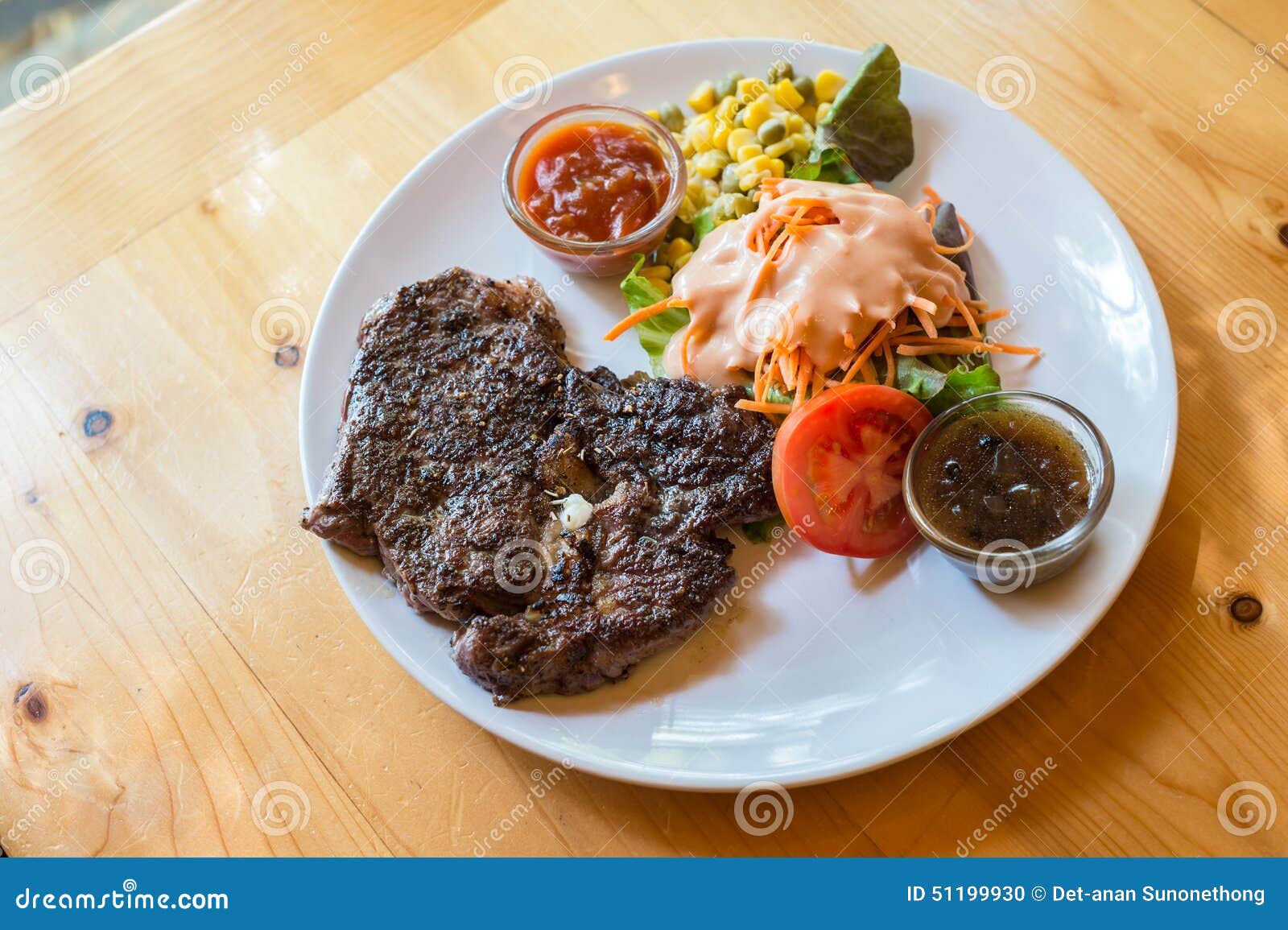 Beef stake stock photo. Image of mushroom, dish, fork - 51199930