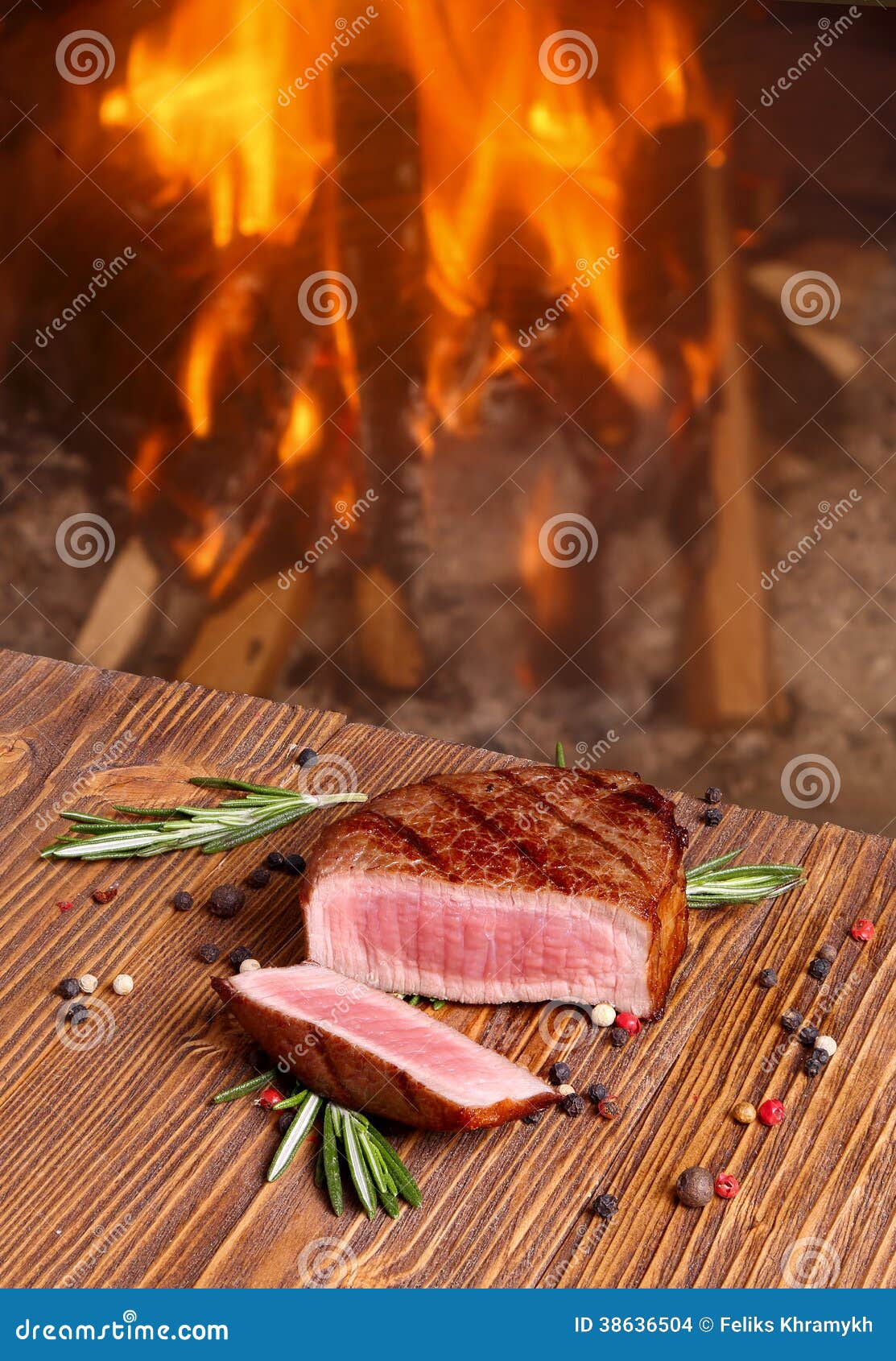 Beef Steak on a Background of Fire Stock Photo - Image of food, cooking ...