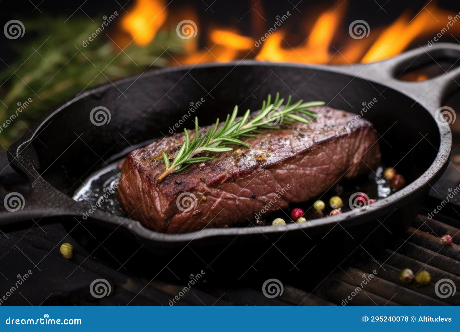 Beef Steak with Charred Edges on a Cast-iron Pan Stock Photo - Image of ...