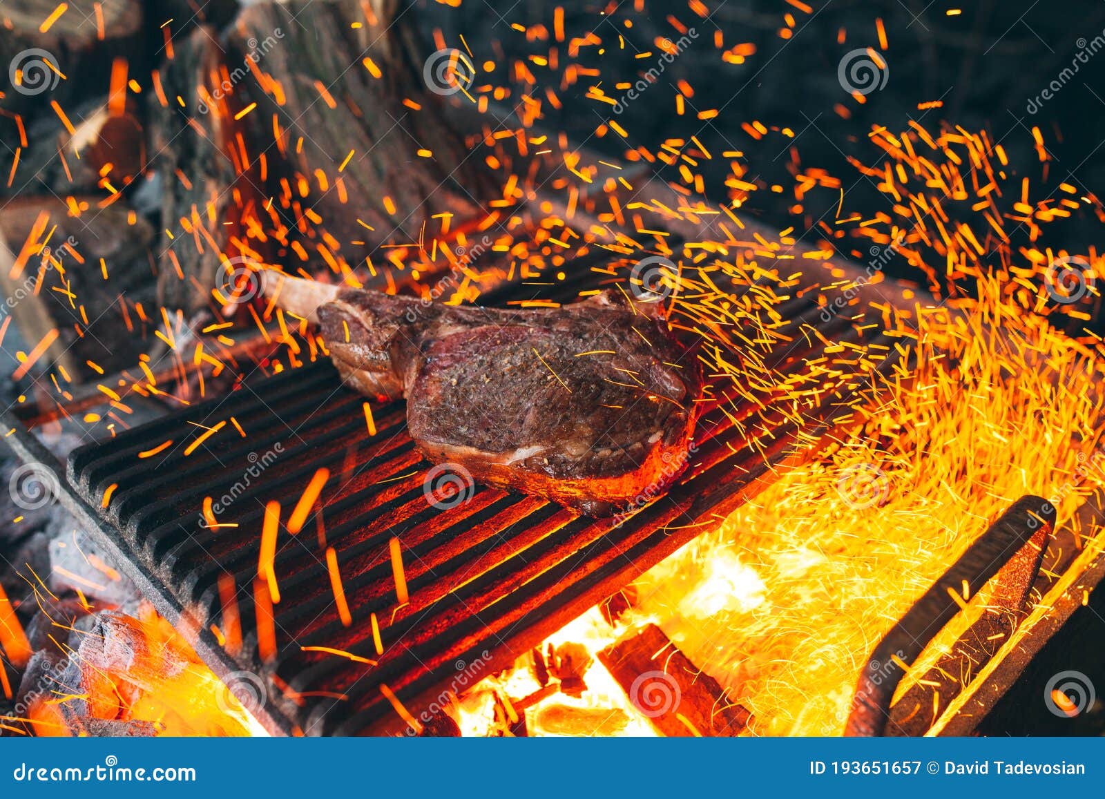Beef Steak is Cooked on Fire. Beef Rib BBQ . Stock Image - Image of ...