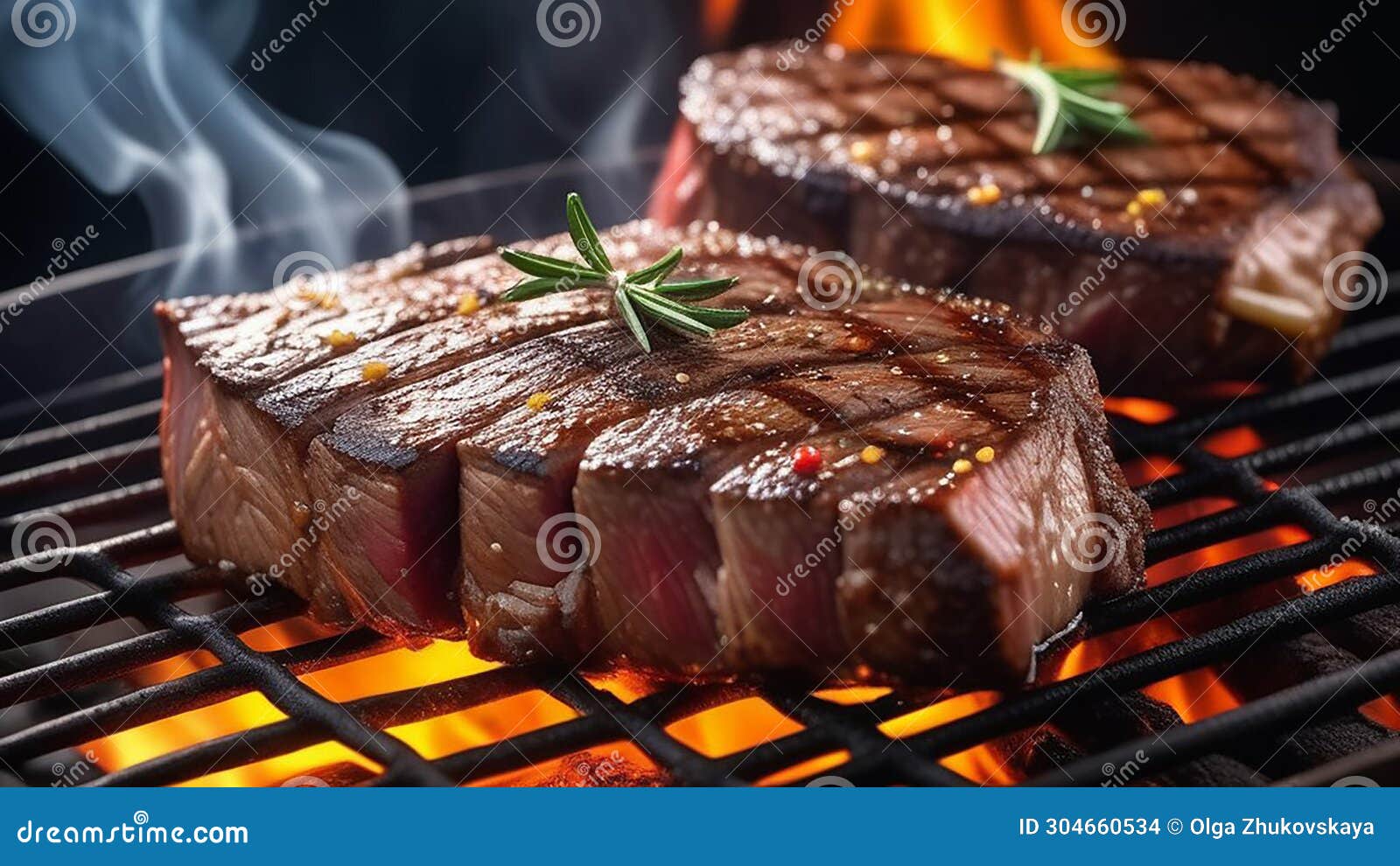 Beef Steak Cooked Over Fire with Rosemary and Spices Stock Illustration ...