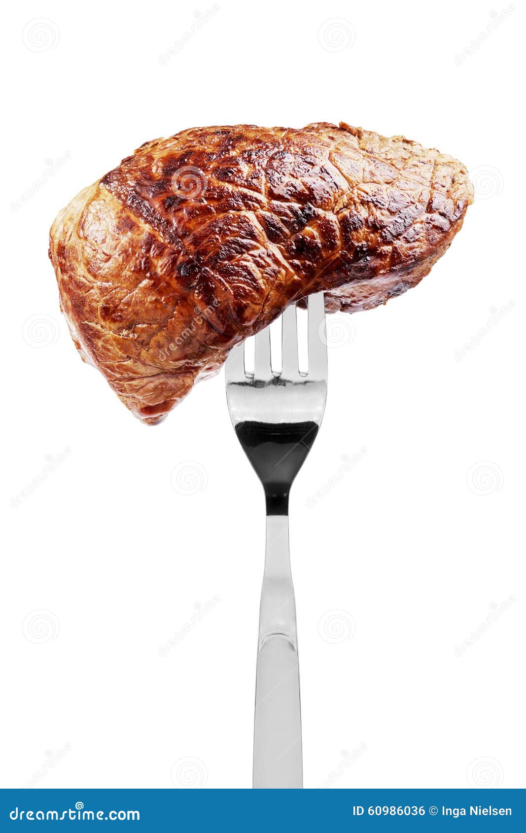 Beef steak on fork stock photo. Image of steak, piece - 60986036