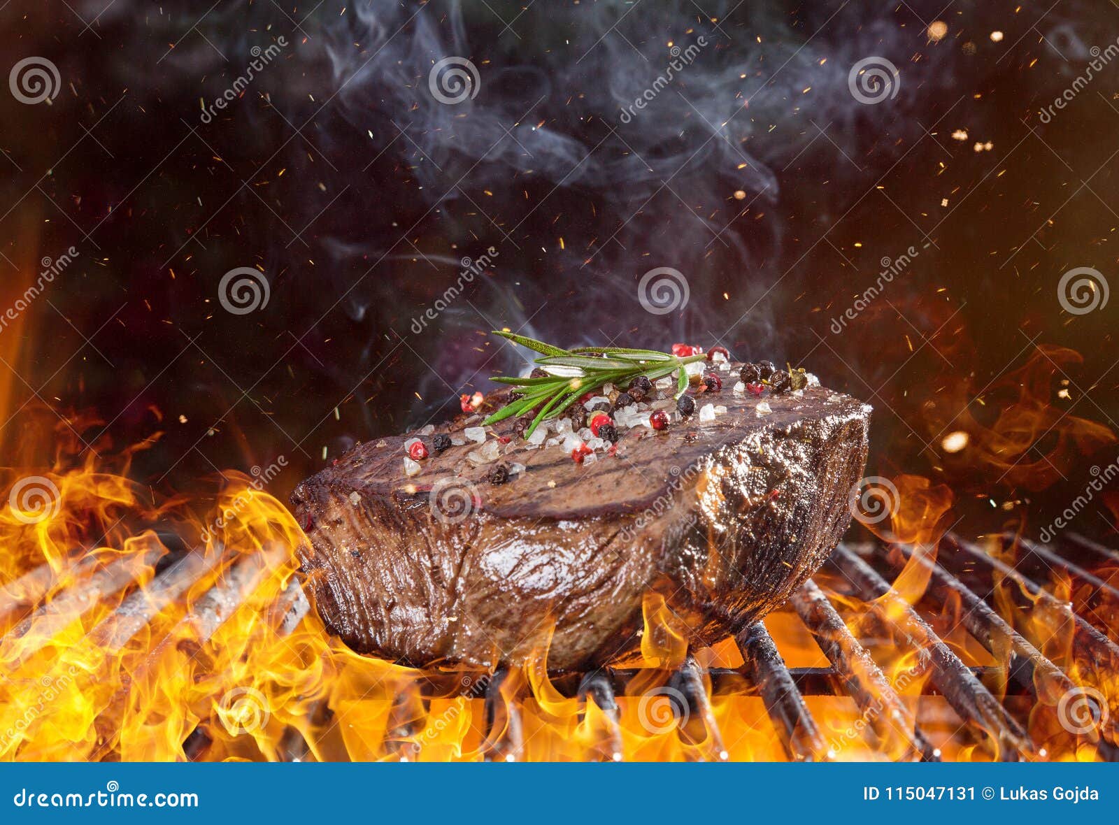 Beef Steak on the Grill with Flames Stock Image - Image of dinner ...