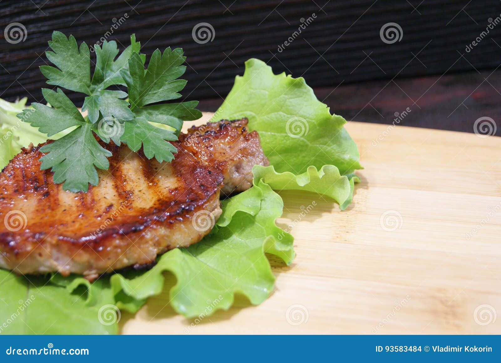 Beef Steak on Lettuce Leaves. Stock Photo - Image of beef, leaf: 93583484