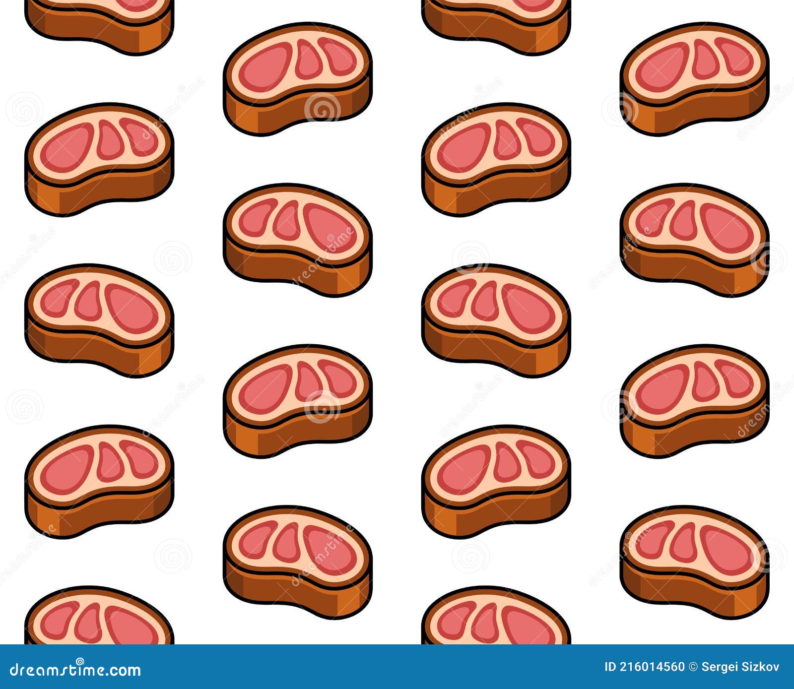Beef Steak Meat Seamless Pattern On White Background Vector Stock
