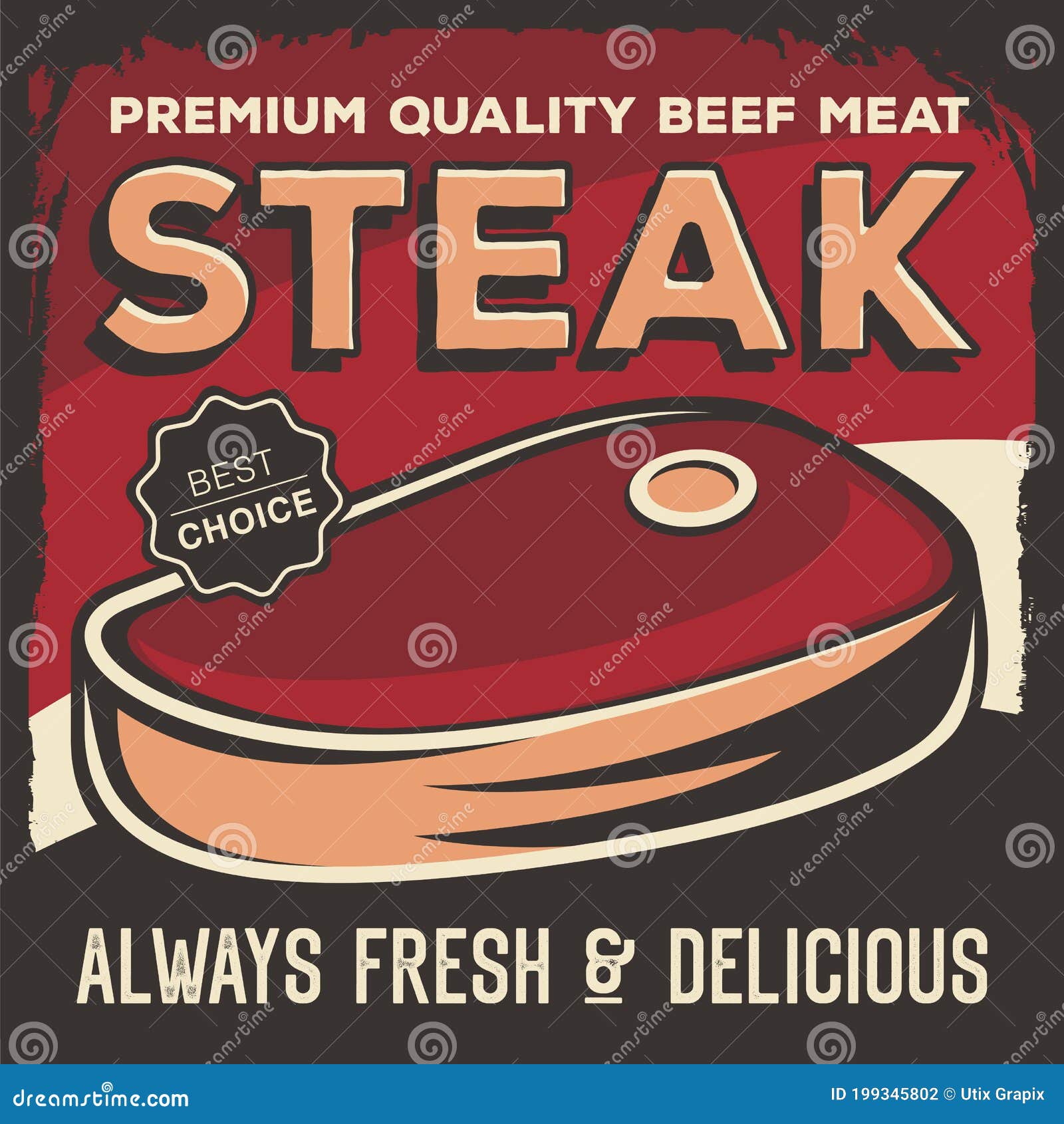 Beef Steak Meat Signage Poster Retro Rustic Vektor Illustrationer ...