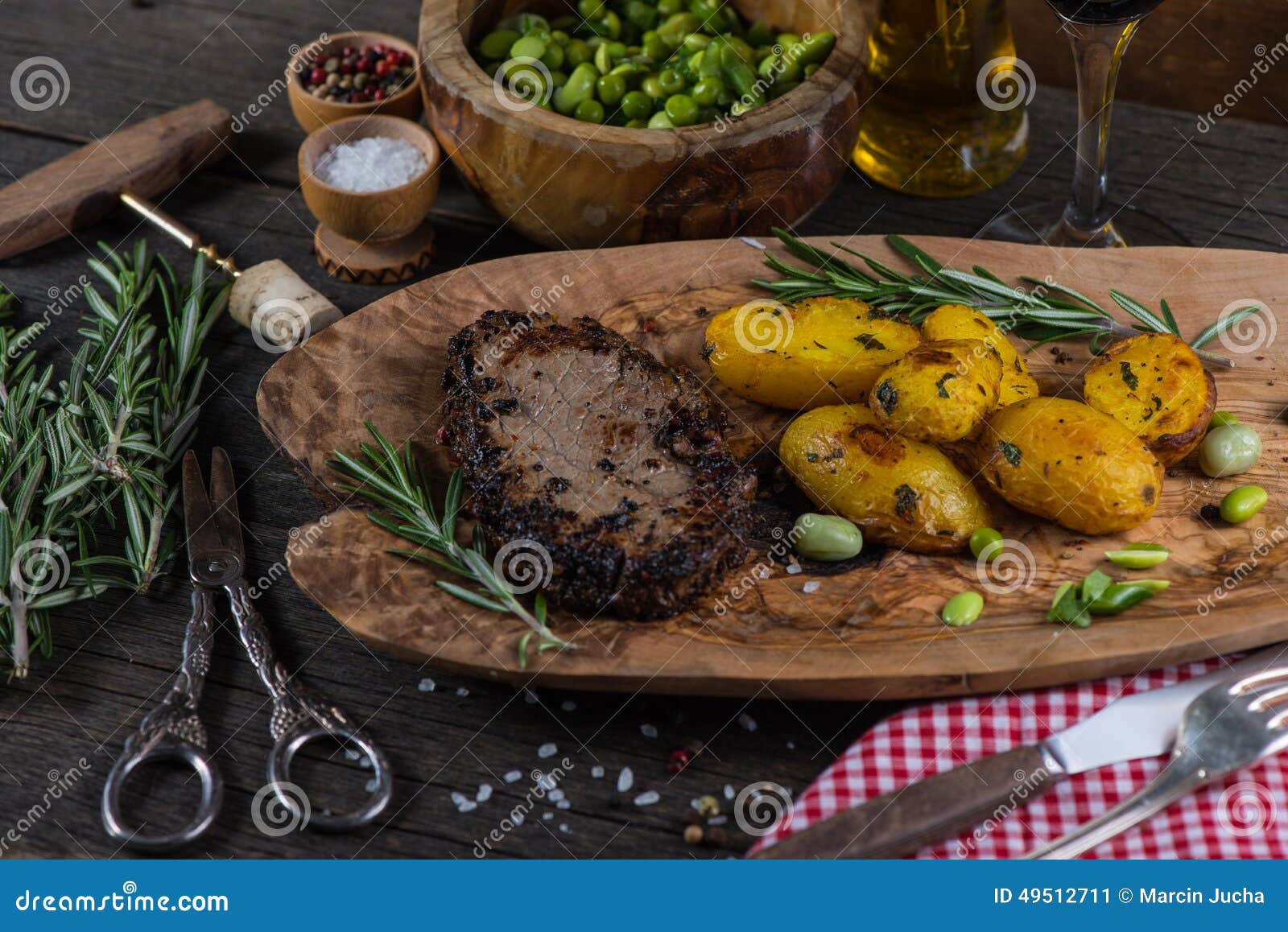 Beef Steak with Roasted Potatoes Stock Image - Image of rosemary ...