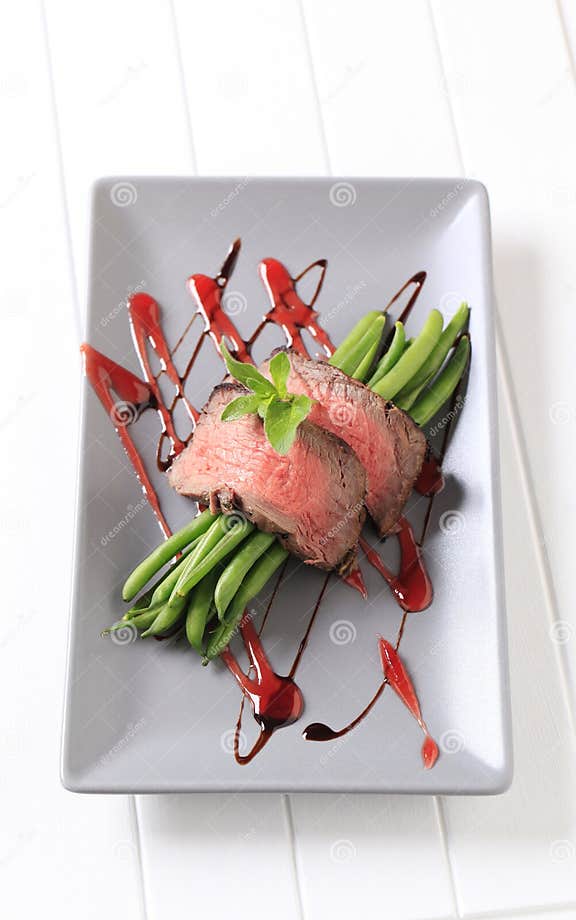 Beef Steak and String Beans Stock Image - Image of appetizer, balsamic ...