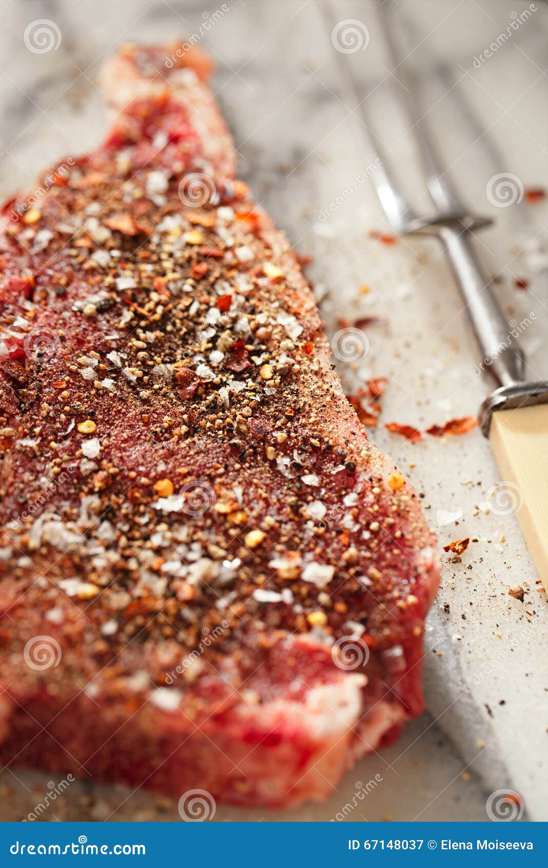 Beef Steak T-bone with Vintage Meat Fork Stock Image - Image of chop ...