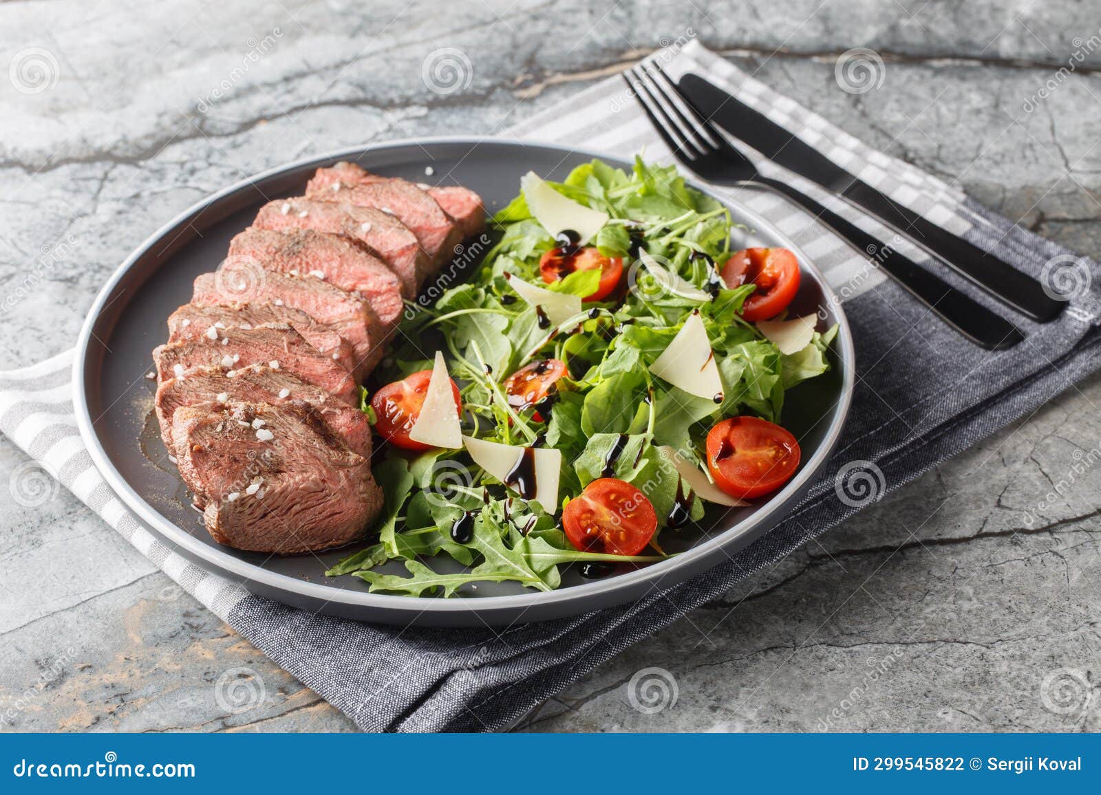 Beef Steak Tagliata with Arugula, Parmesan, Cherry Tomatoes and ...
