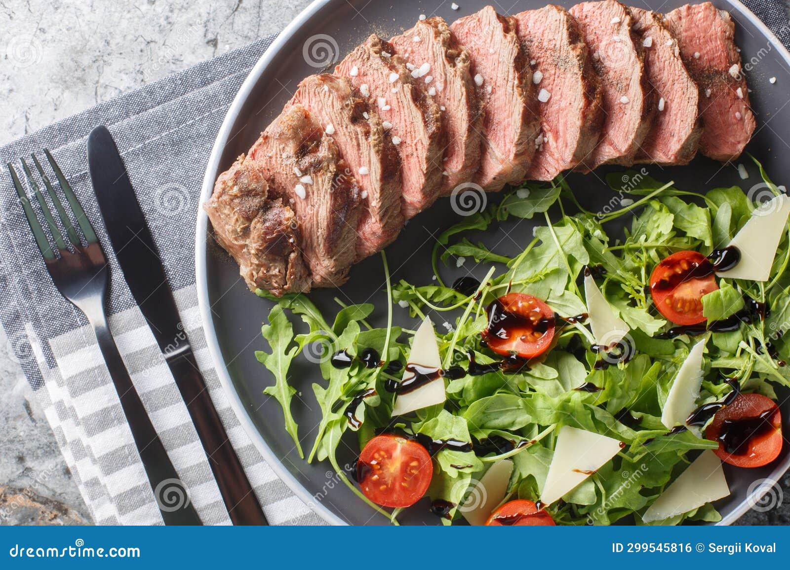 Beef Steak Tagliata with Arugula, Parmesan, Cherry Tomatoes and ...
