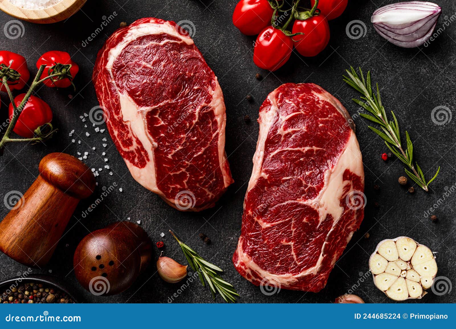 Beef steak top view stock photo. Image of cooking, beefsteak - 244685224