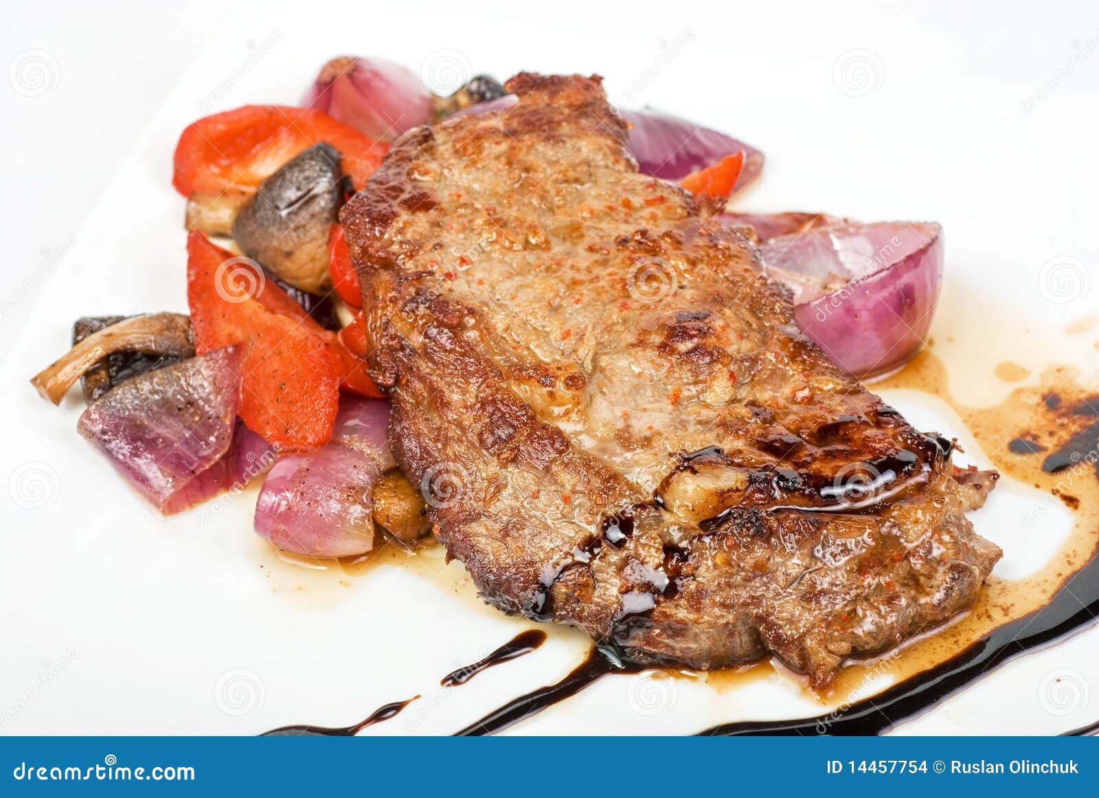 Beef steak with vegetable stock photo. Image of onion - 14457754