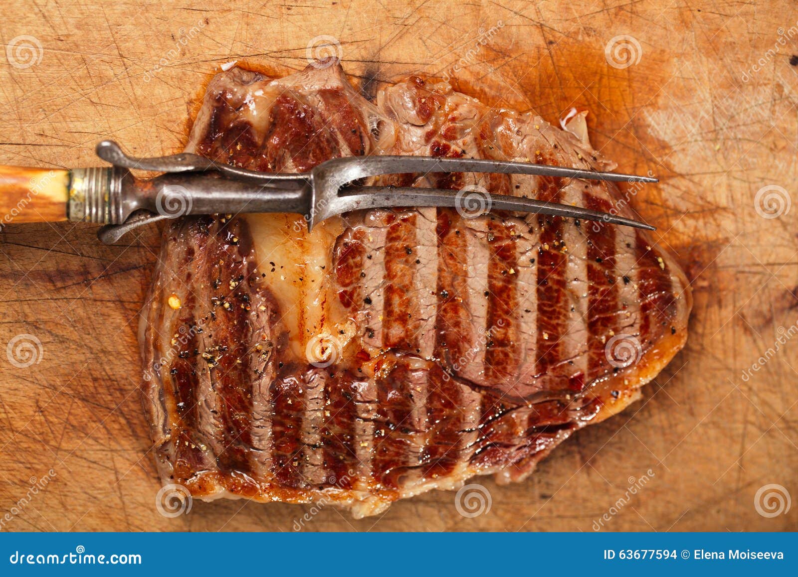 Beef Steak with Vintage Meat Fork Stock Photo - Image of wooden, eating ...