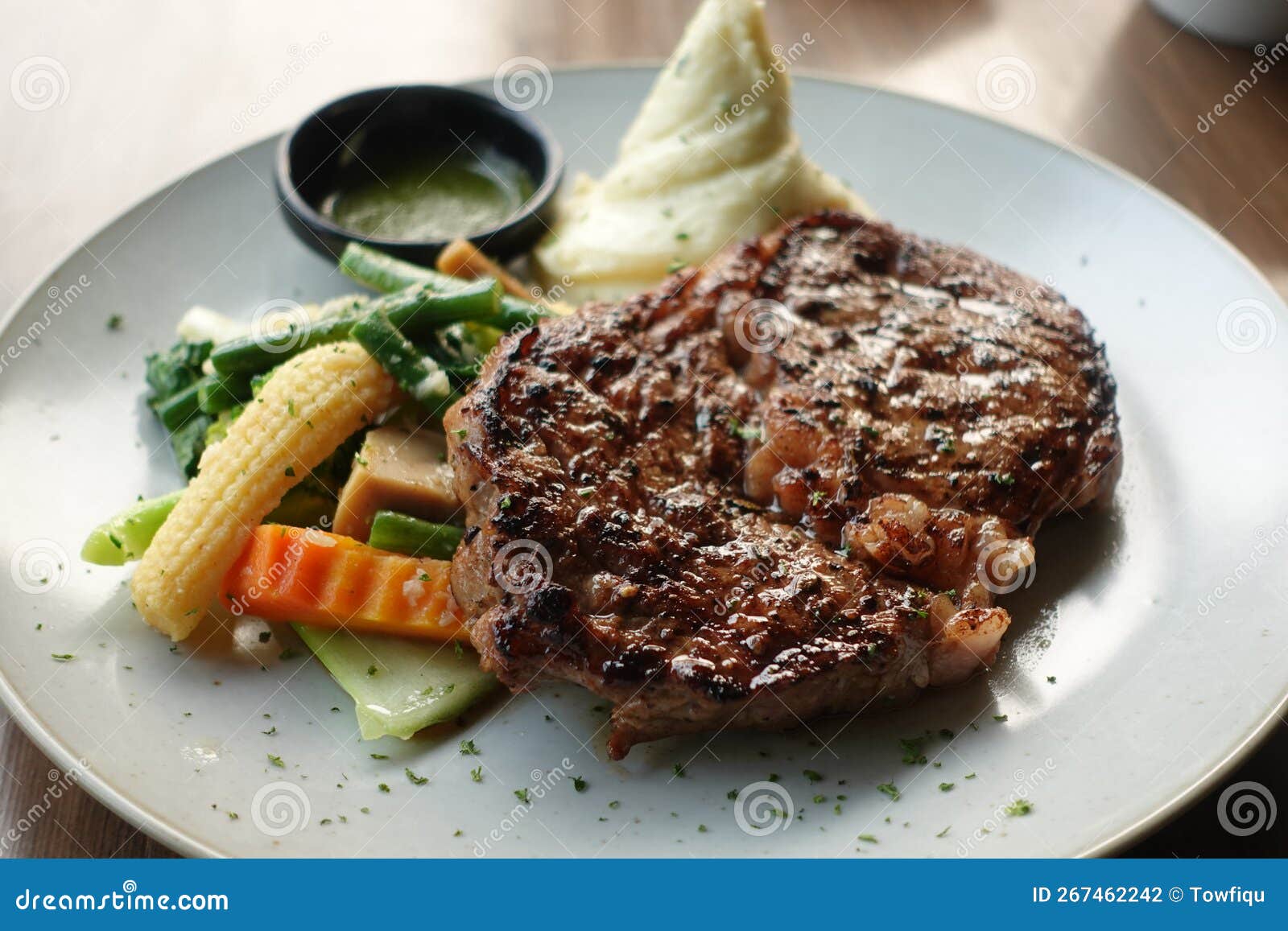 Beef Steaks Meat with Vegetables on a Plate Stock Photo - Image of ...