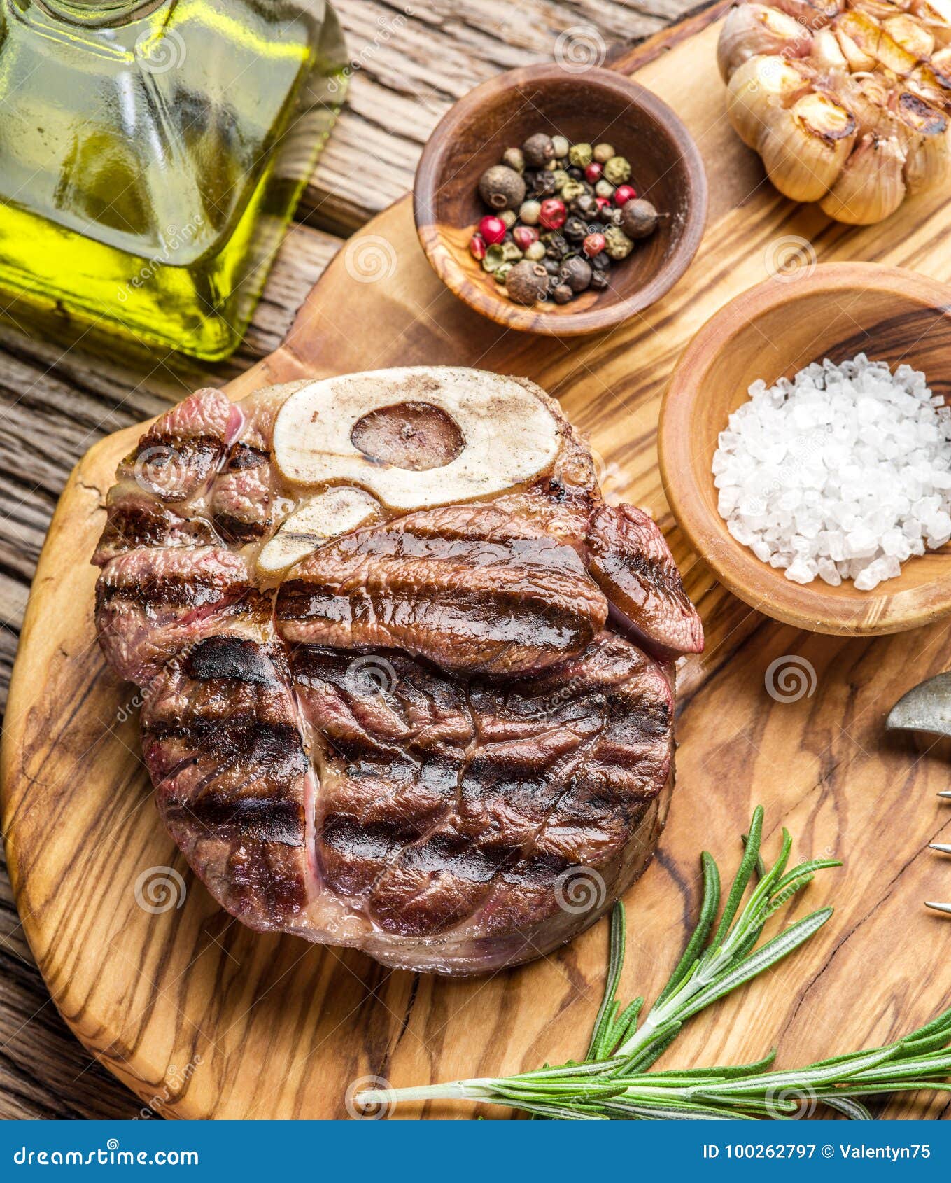 Beef Steaks with Spices on a Wooden Tray. Stock Image - Image of ...