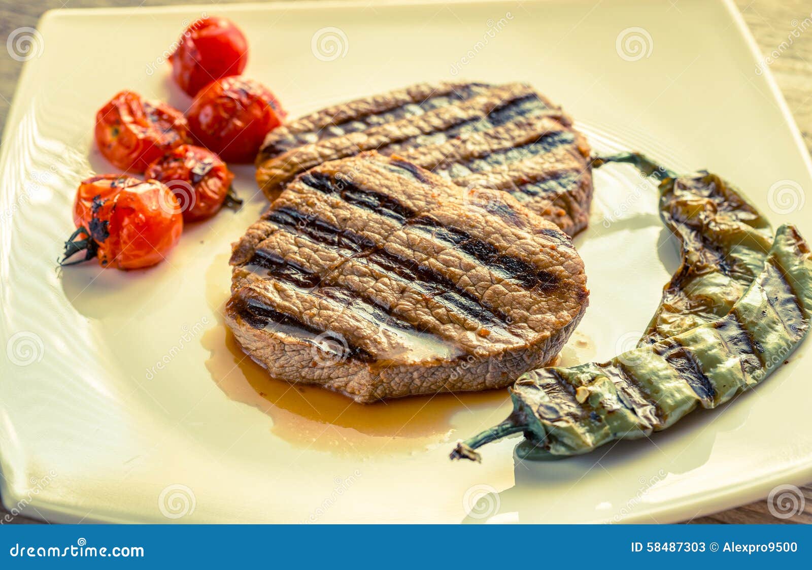 Beef Steaks on the White Square Plate Stock Image - Image of mignon ...