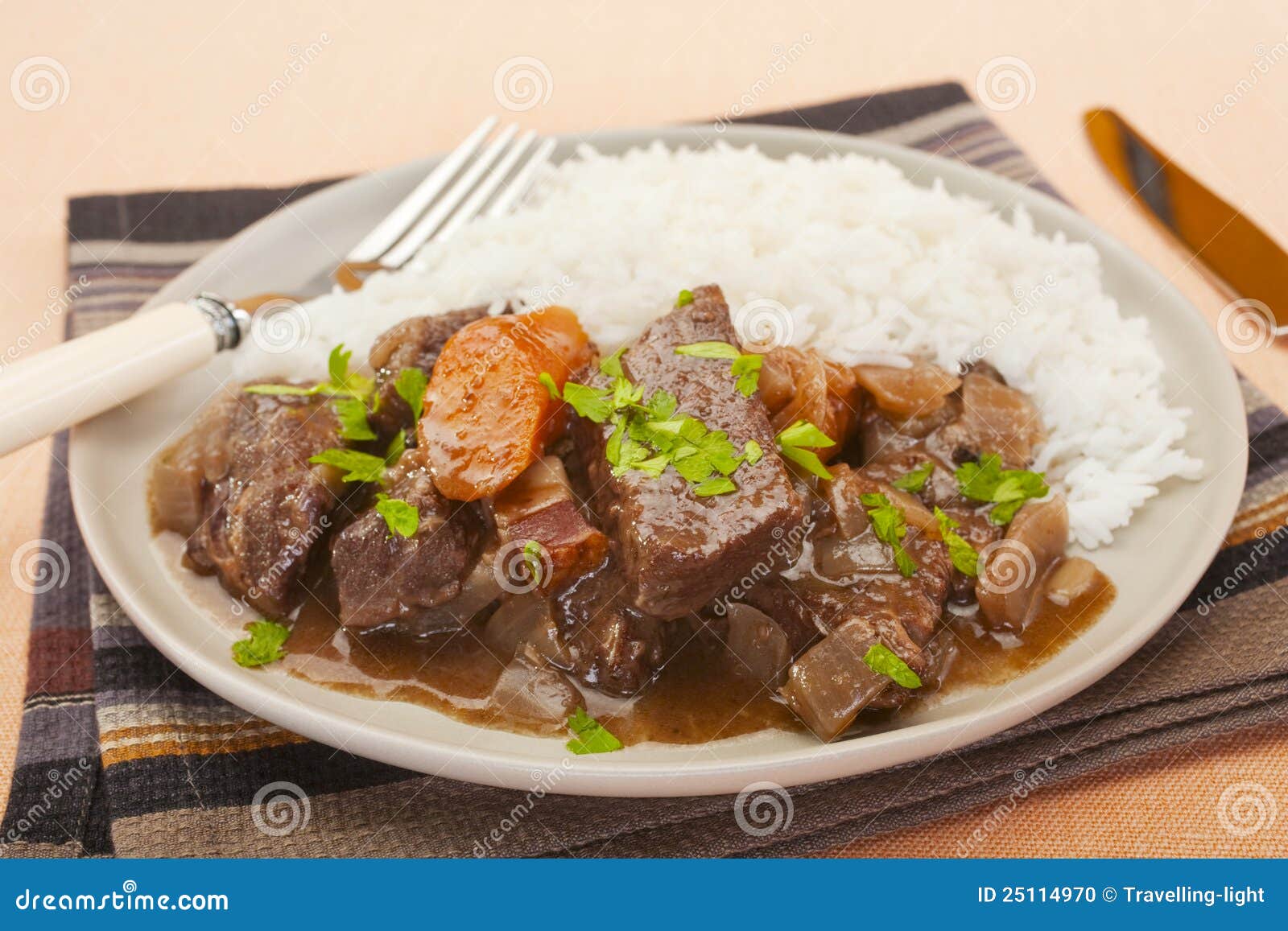 Beef Stew on a Plate with Rice Stock Photo - Image of stew, carrots ...