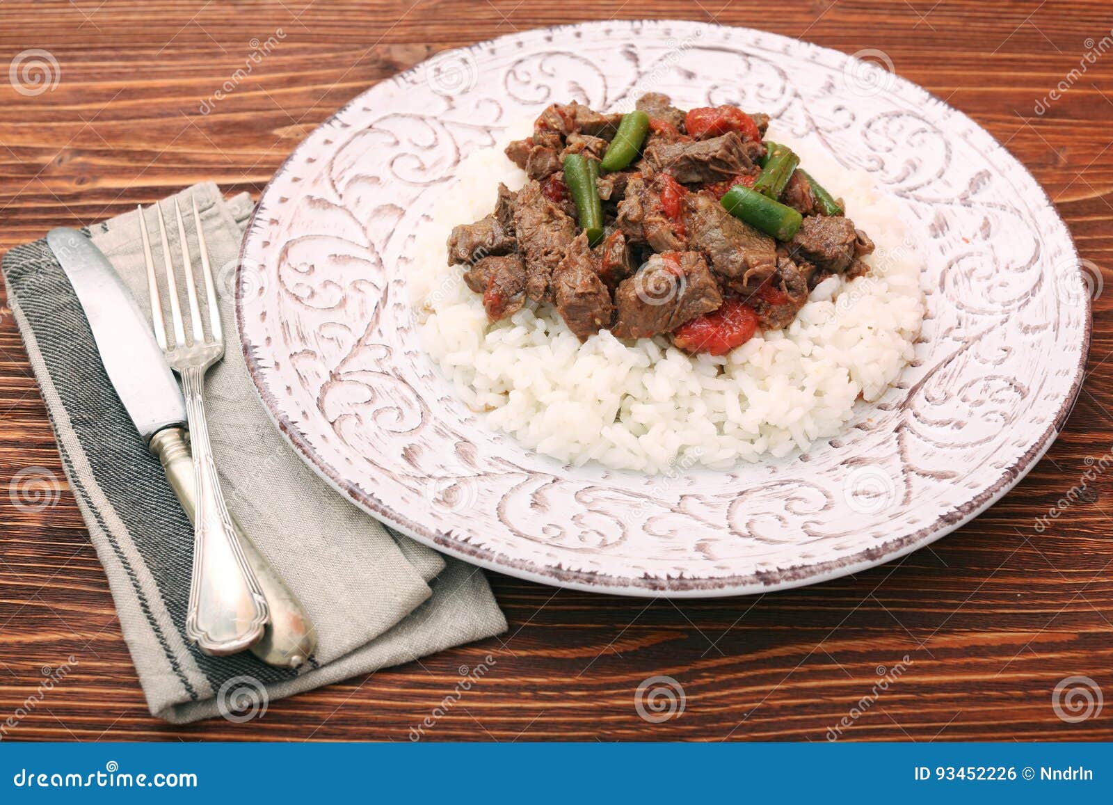 Beef Stew with White Rice and Sauce Stock Photo - Image of meat, white ...