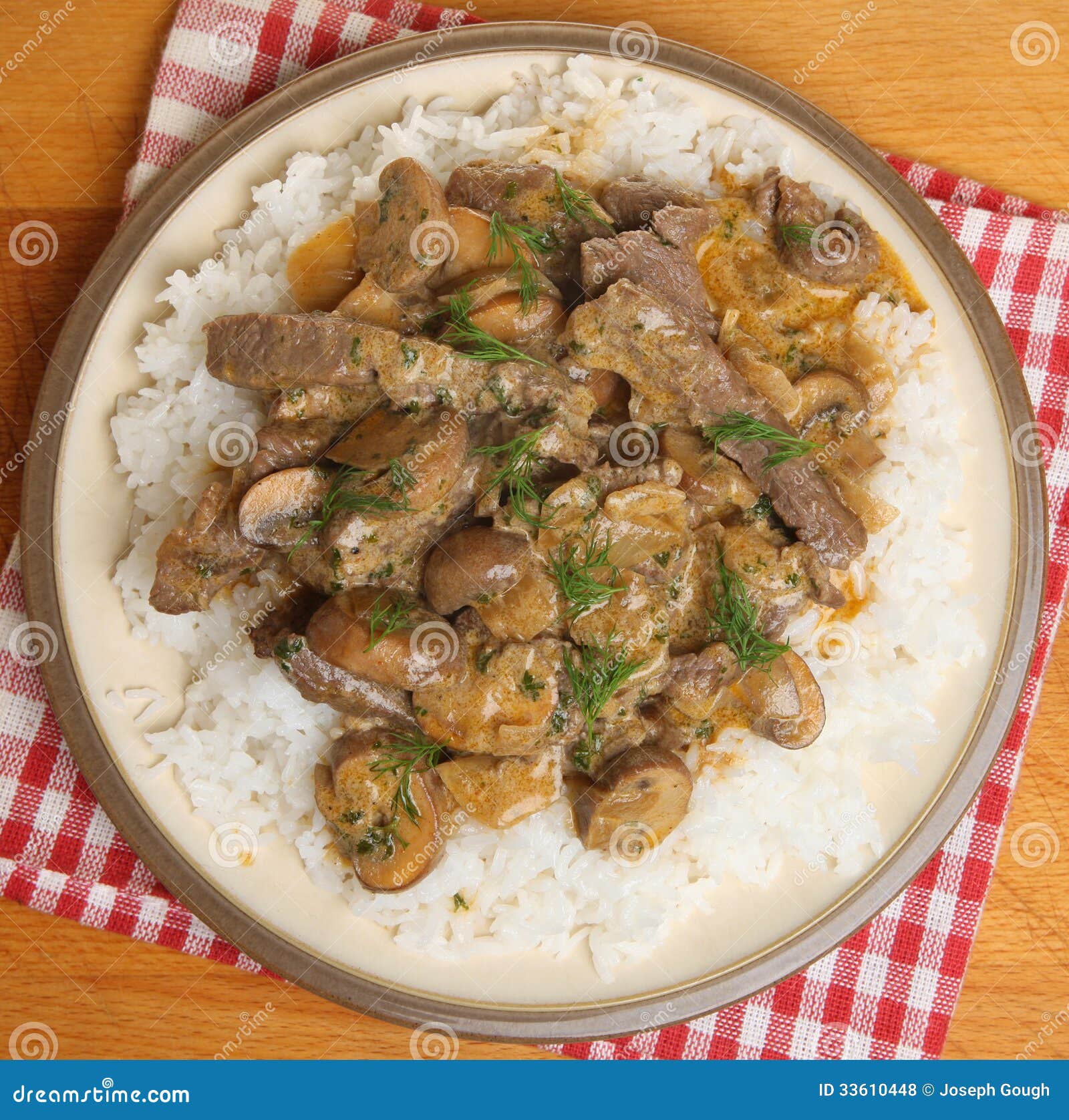Beef Stroganoff with Rice stock photo. Image of closeup - 33610448