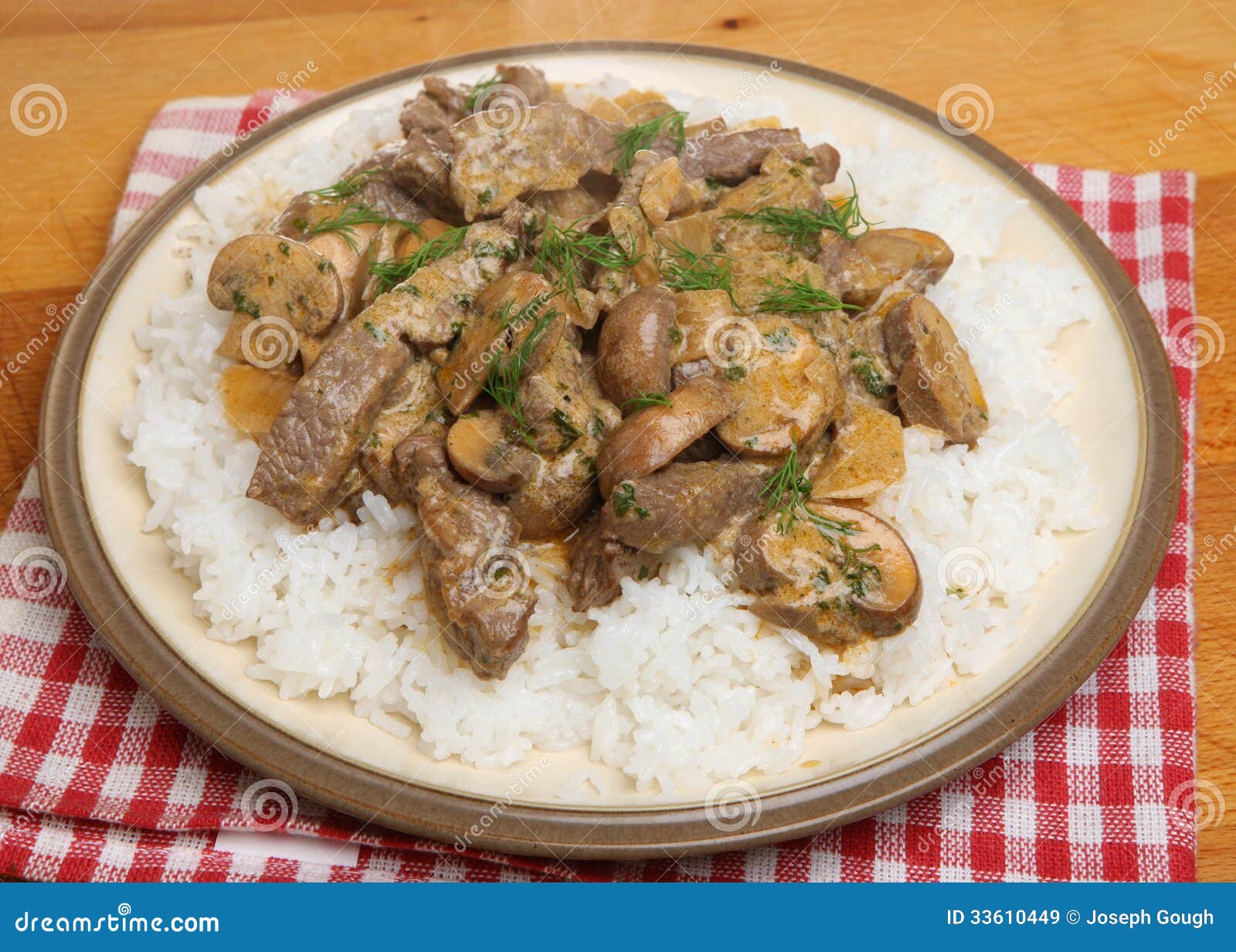 Beef Stroganoff Stew with Rice Stock Image - Image of steam, mushrooms ...