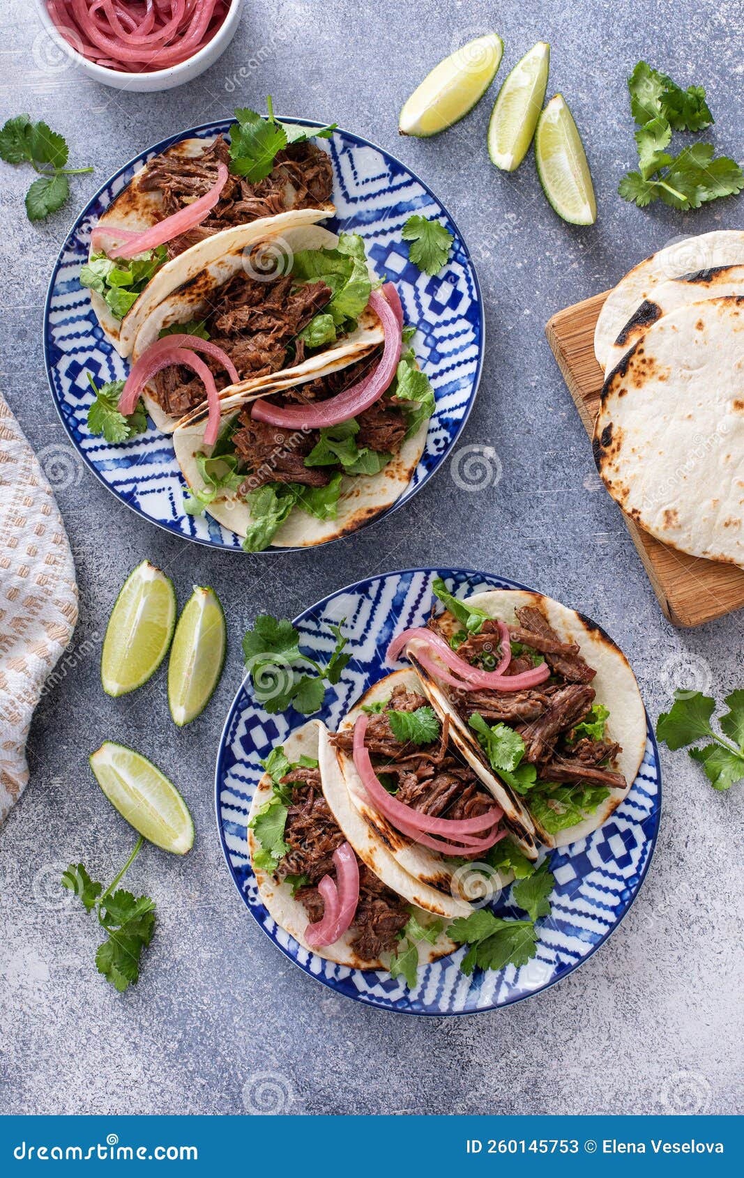 Beef Tacos with Lettuce and Pickled Red Onion Stock Image - Image of ...