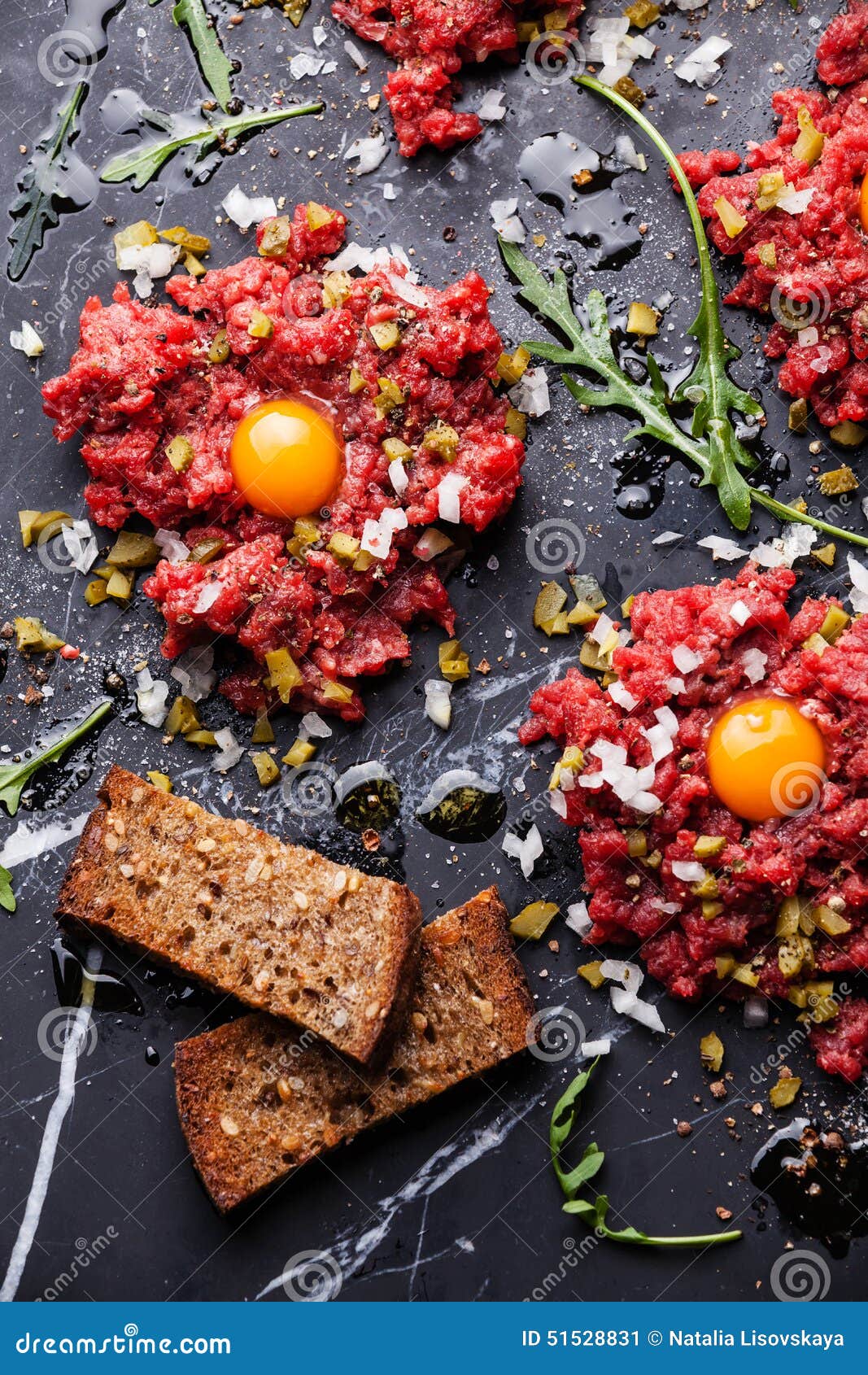 Beef tartare with toasts stock image. Image of seasoning - 51528831