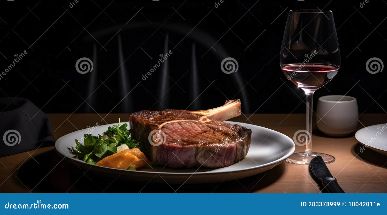 Beef Tibone Stake in the Restaurant, on Dark Background, AI Generated ...