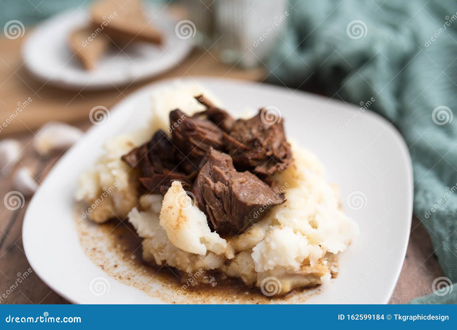 Beef Tips with Gravy on Mashed Potatoes Stock Photo - Image of plate ...