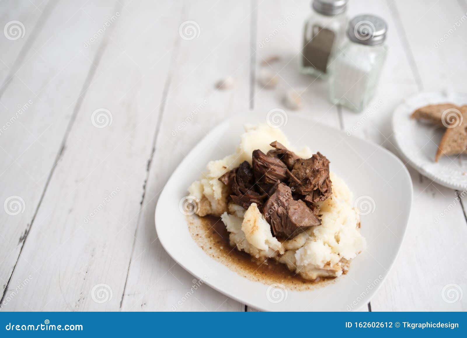 Beef Tips with Gravy on Mashed Potatoes Stock Photo - Image of ...