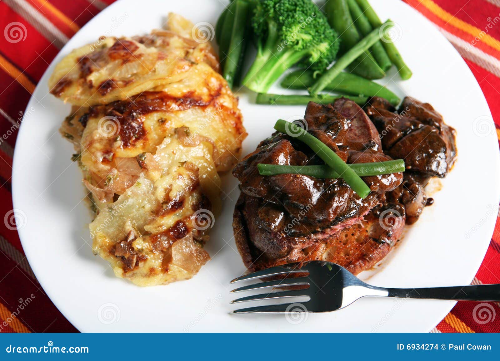 Beef Tournedos Meal from Above Stock Photo - Image of brocolli ...