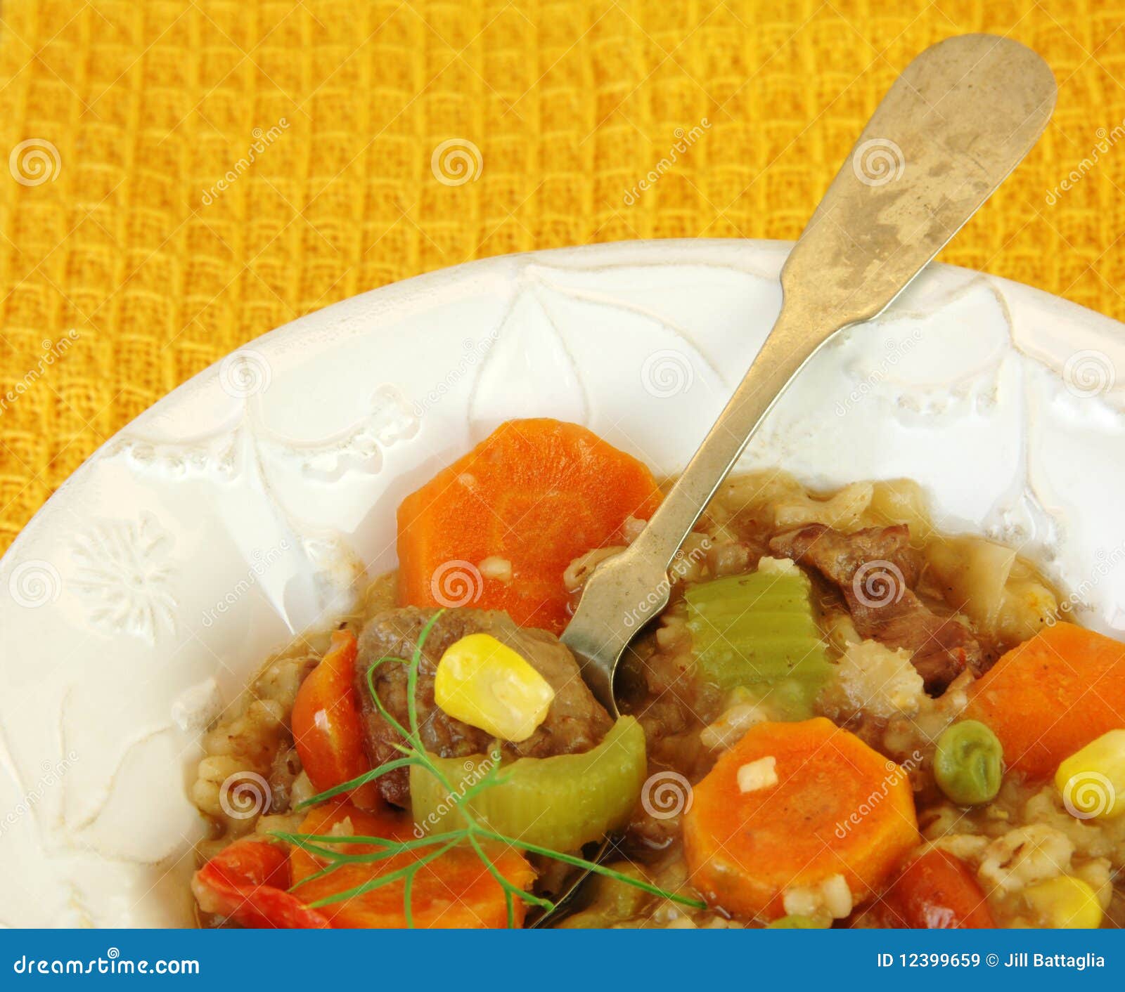 Beef Vegetable Stew with Yellow Background. Stock Image - Image of bowl ...